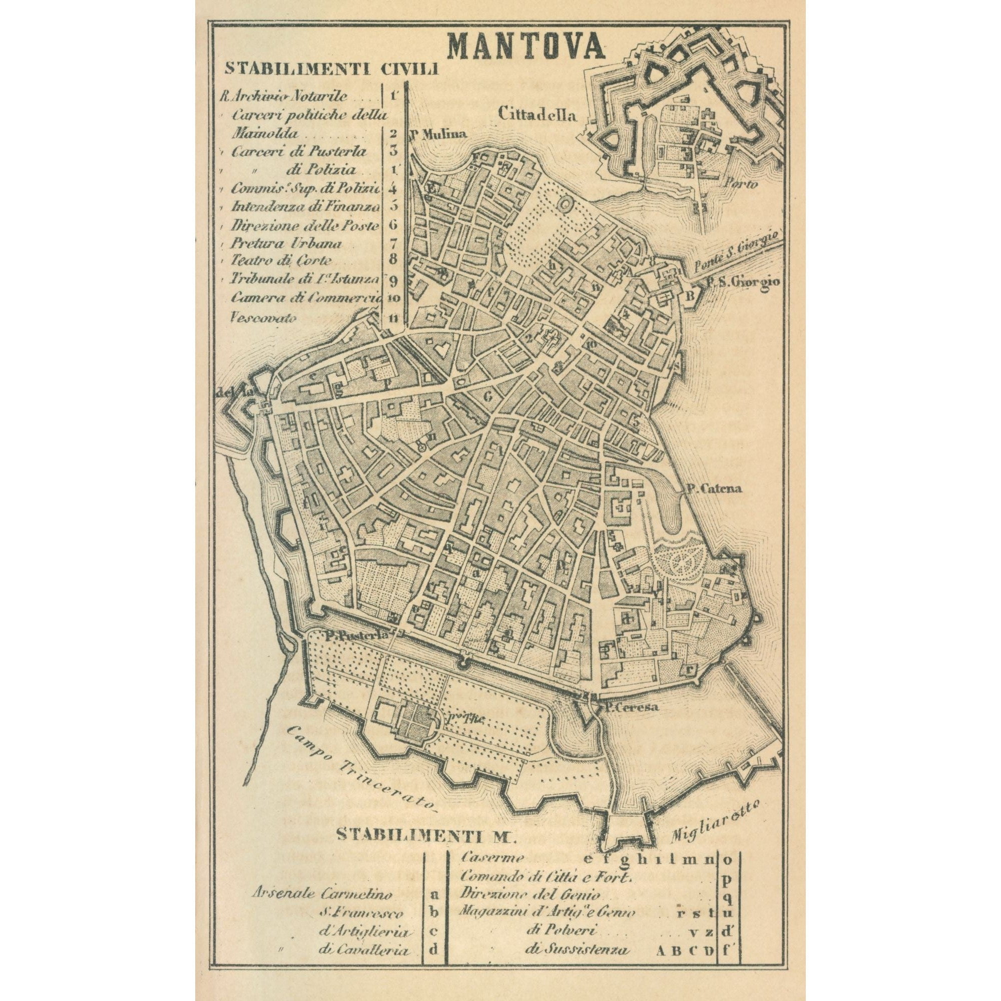 Historic Map - Mantova Italy - Castro 1870 - 23 x 37.72 - Vintage Wall ...