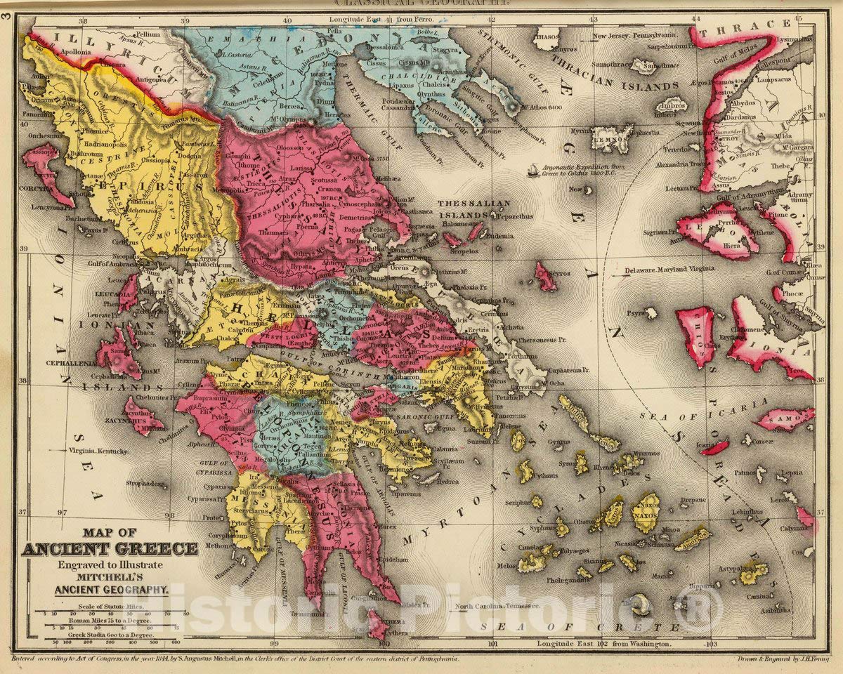 Historic Map : Map of Ancient Greece. Engraved to illustrate Mitchell's ...