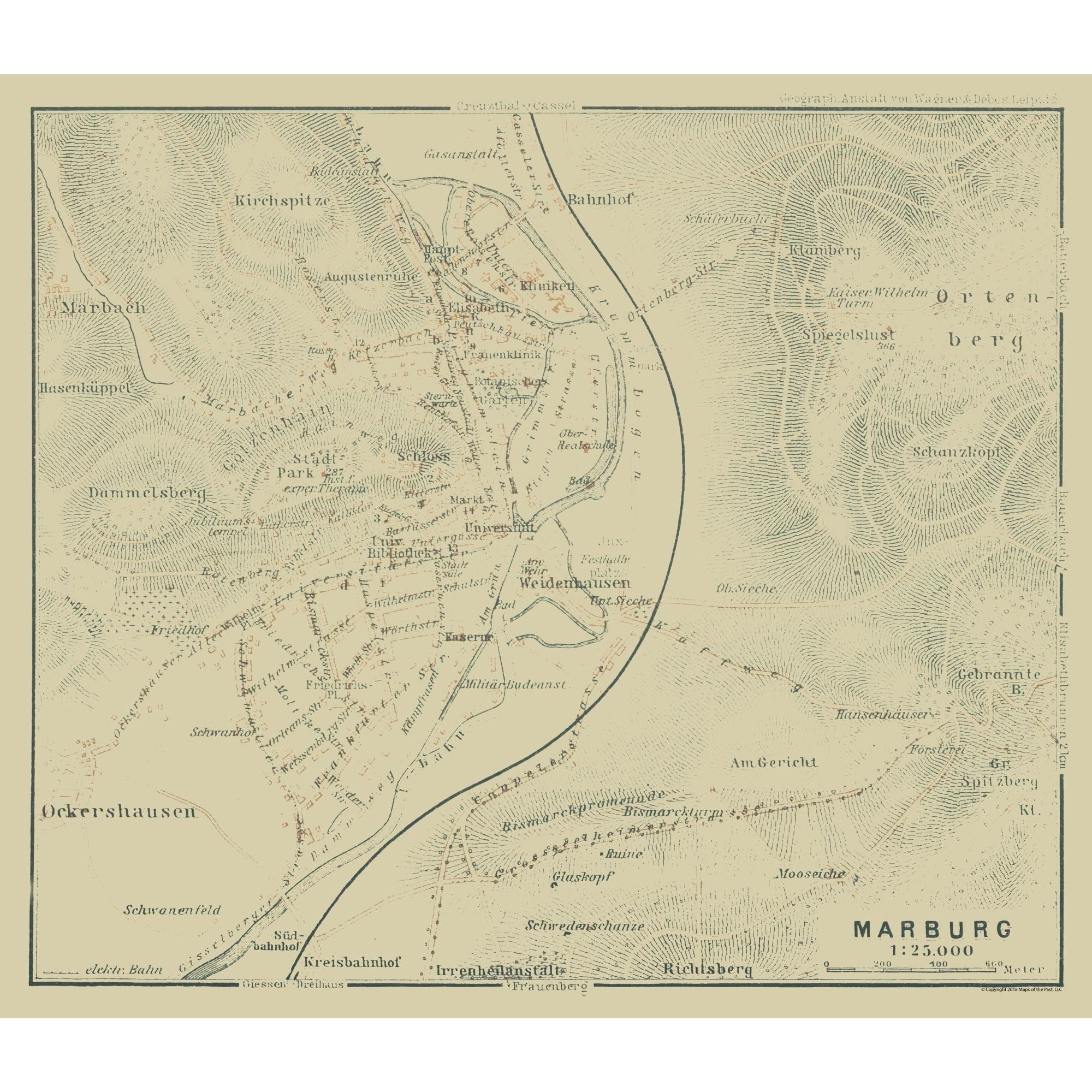Historic Map - Marburg Germany - Baedeker 1914 - 26.61 x 23 - Vintage ...