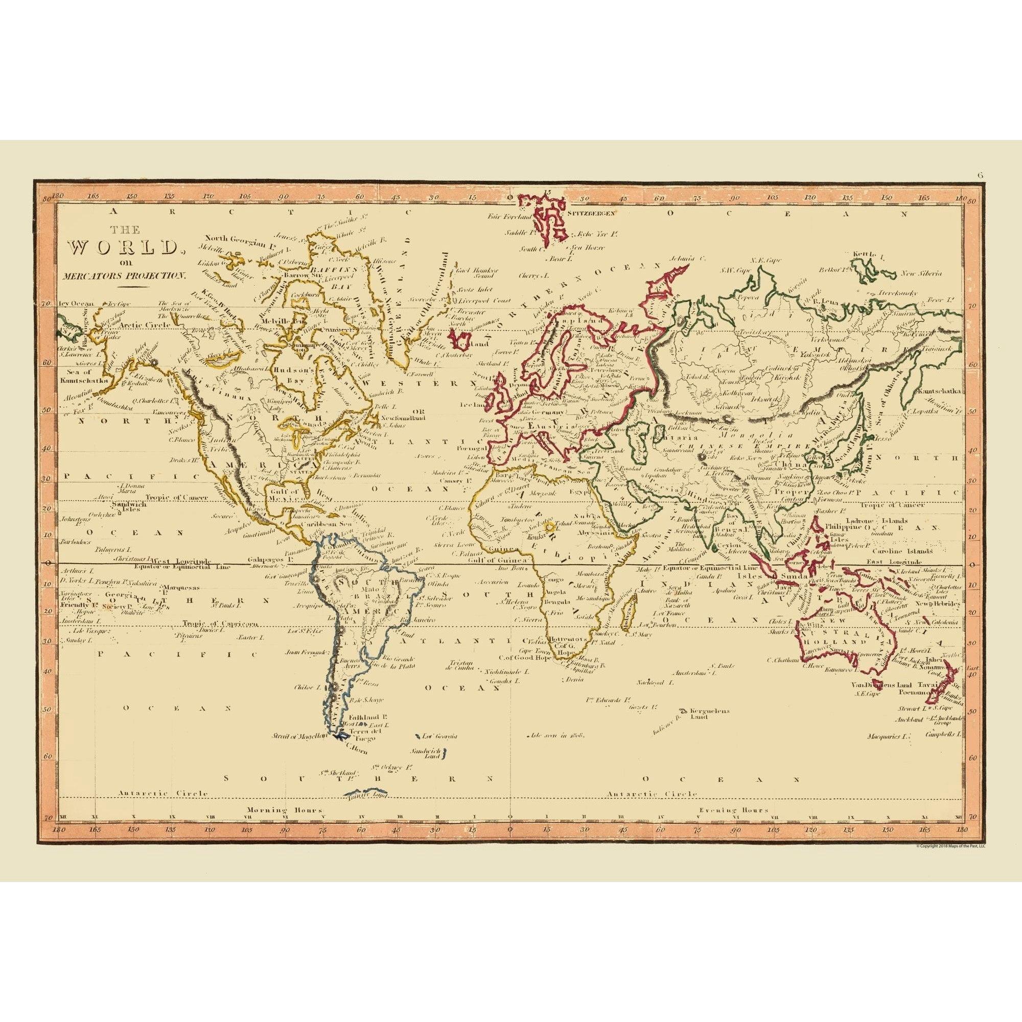 Historic Map - Mercator Projection - 31.67 x 23 - Vintage Wall Art ...