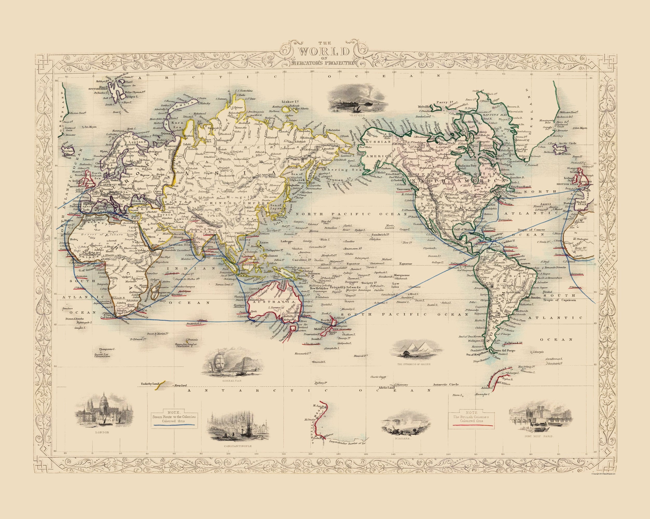 Historic Map - Mercator Projection - Tallis 1851 - 23 x 28 - Vintage ...