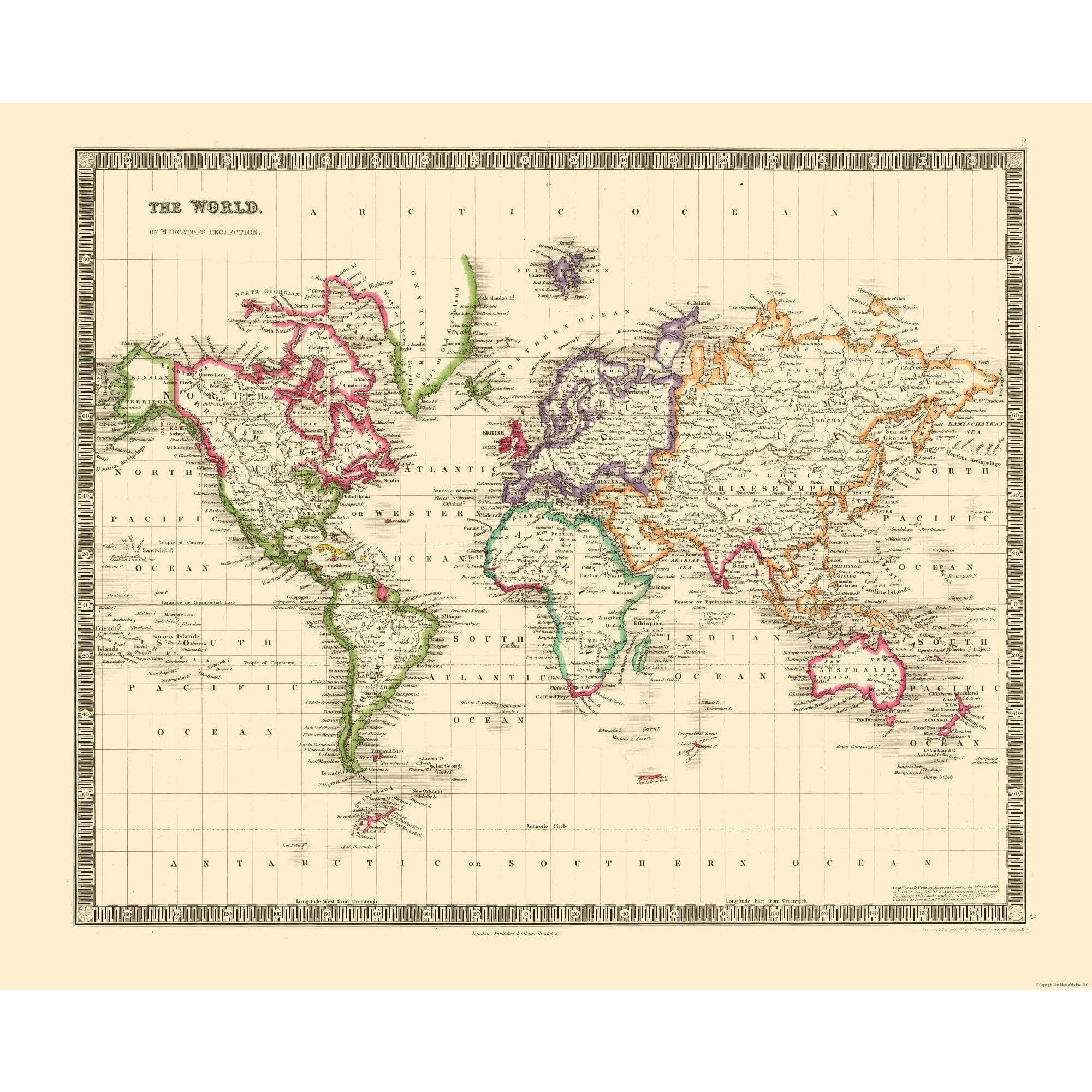 Historic Map - Mercator Projection - Teesdale 1840 - 28.31 x 23 ...