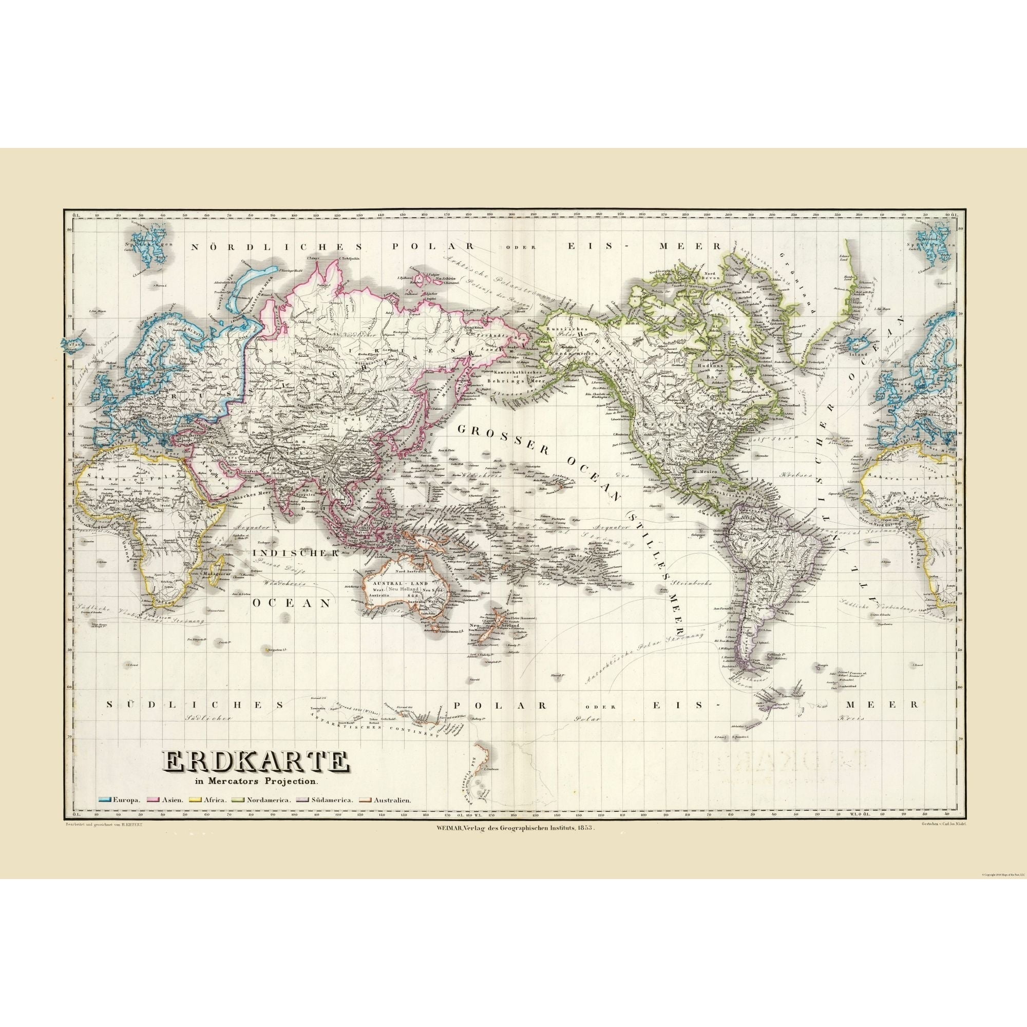 Historic Map - Mercator Projection - Weimar 1853 - 32.29 x 23 - Vintage ...