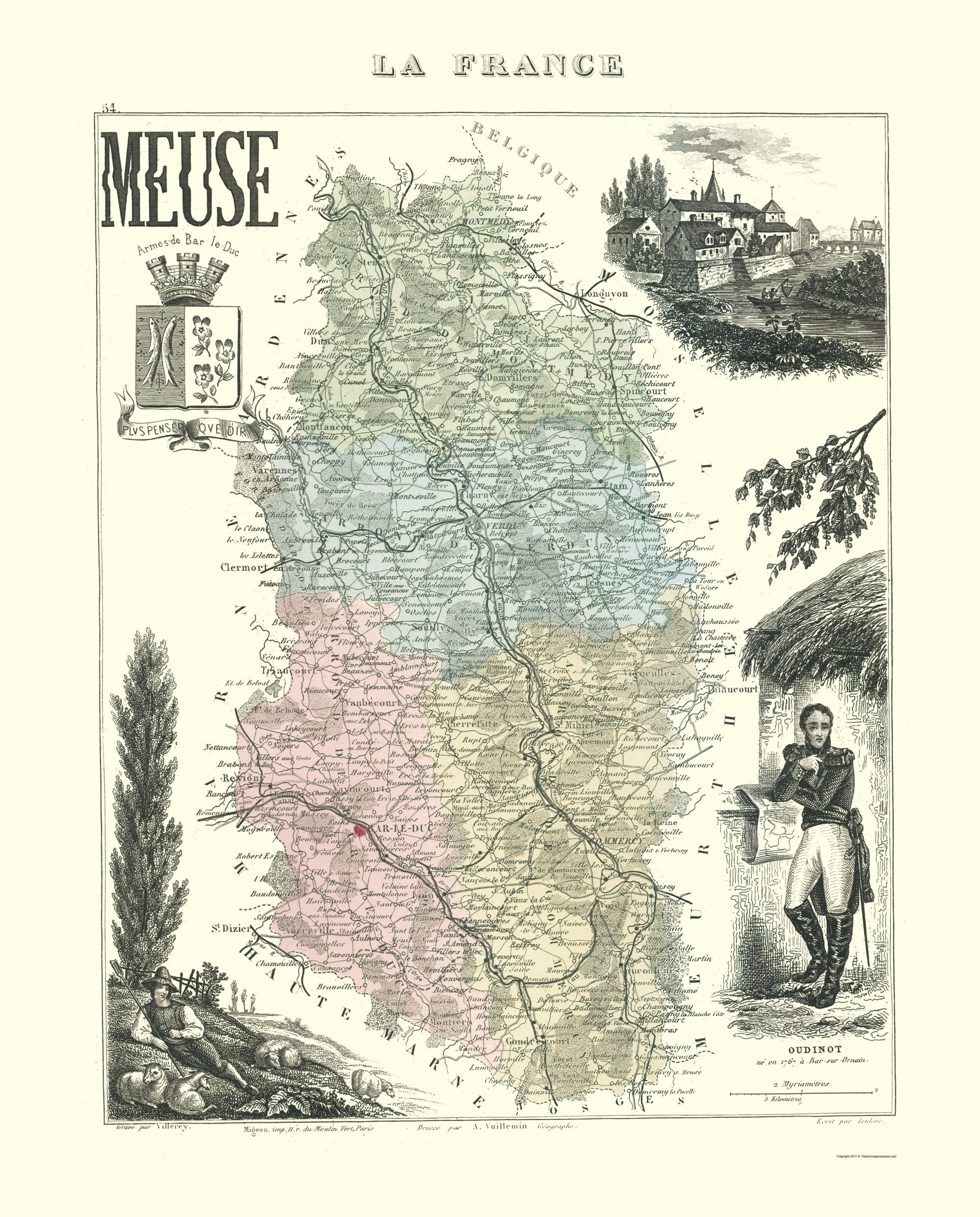 Historic Map - Meuse Department France - Migeon 1869 - 23 x 28.54 ...