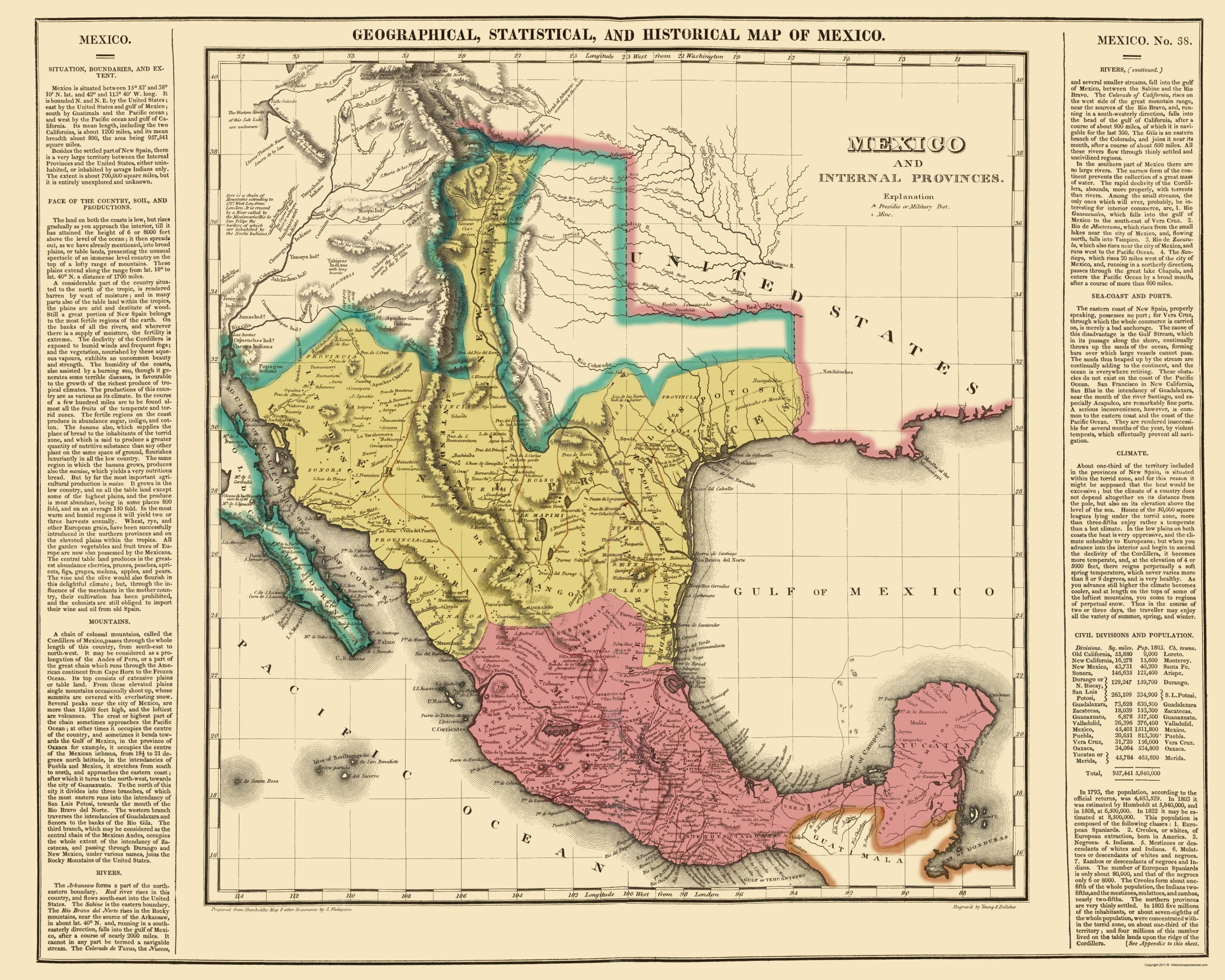 Historic Map - Mexico Internal Provinces - Young 1822 - 23 x 28.73 ...
