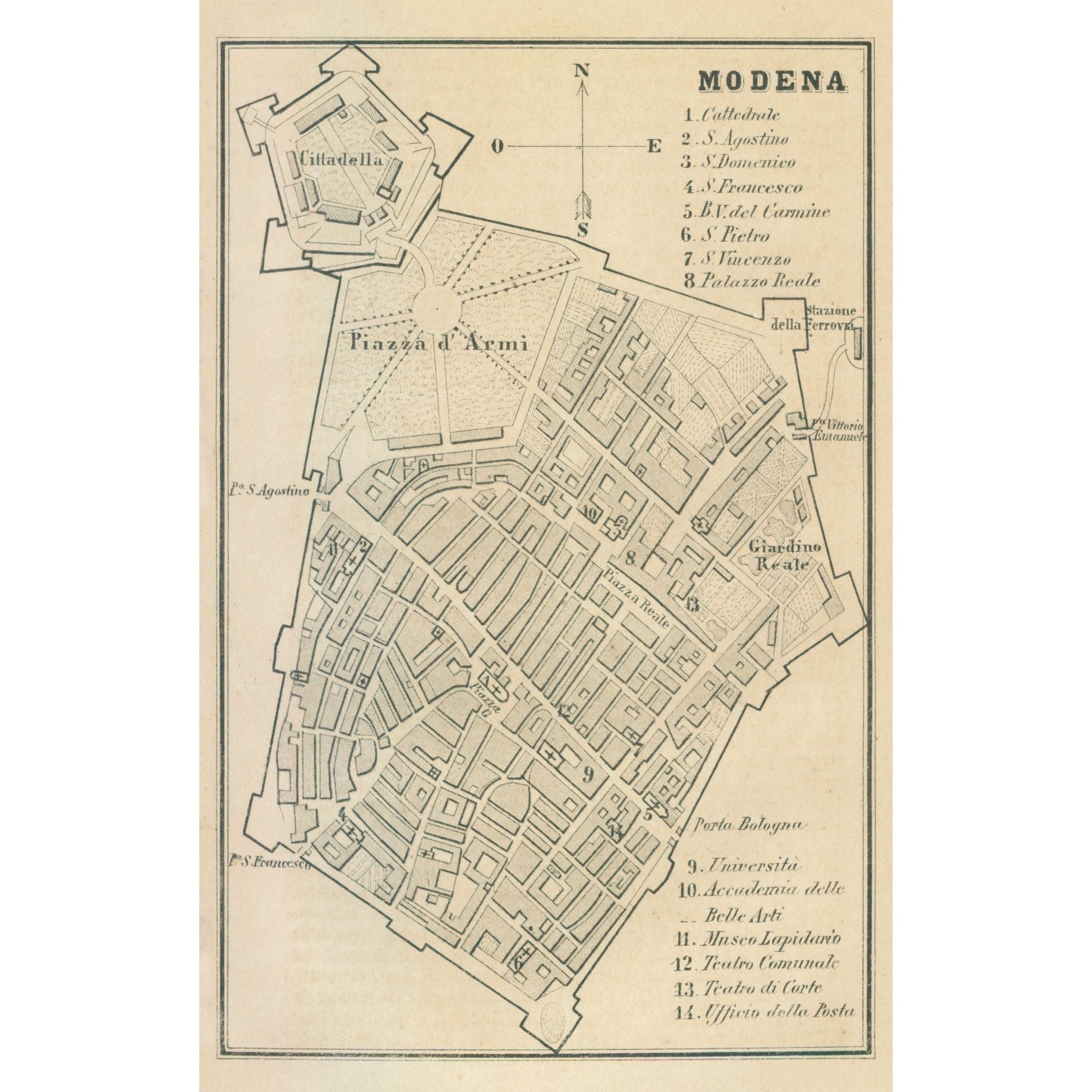 Historic Map - Modena Italy - Castro 1870 - Vintage Wall Art - Walmart.com