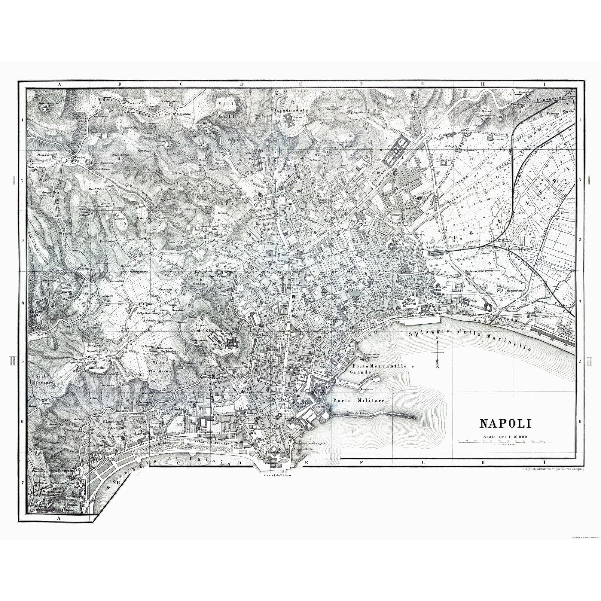 Historic Map - Naples Italy - Baedeker 1880 - 28.86 x 23 - Vintage Wall ...