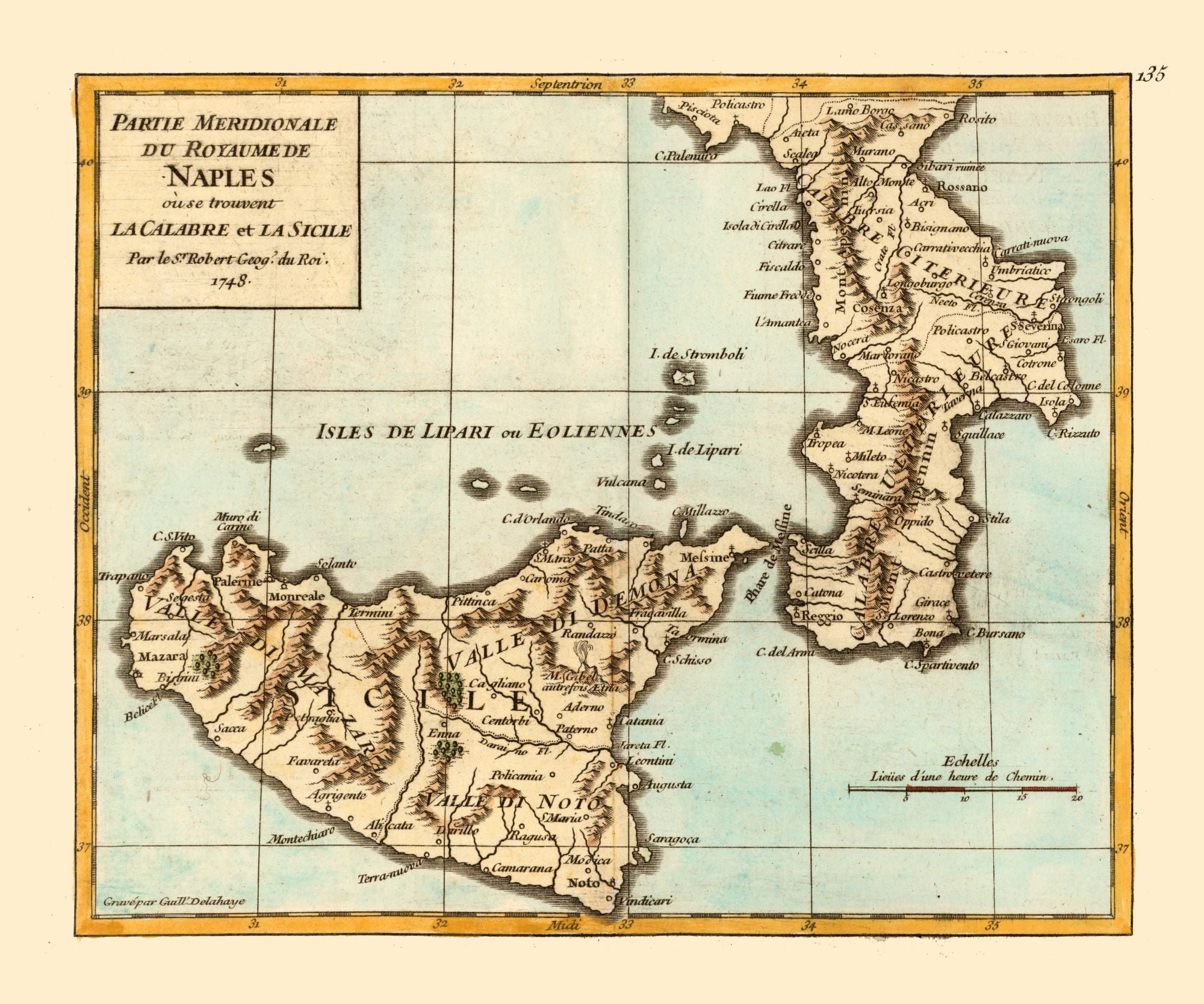 Historic Map - Naples Region Sicily Italy - Robert 1748 - 27.58 x 23 ...