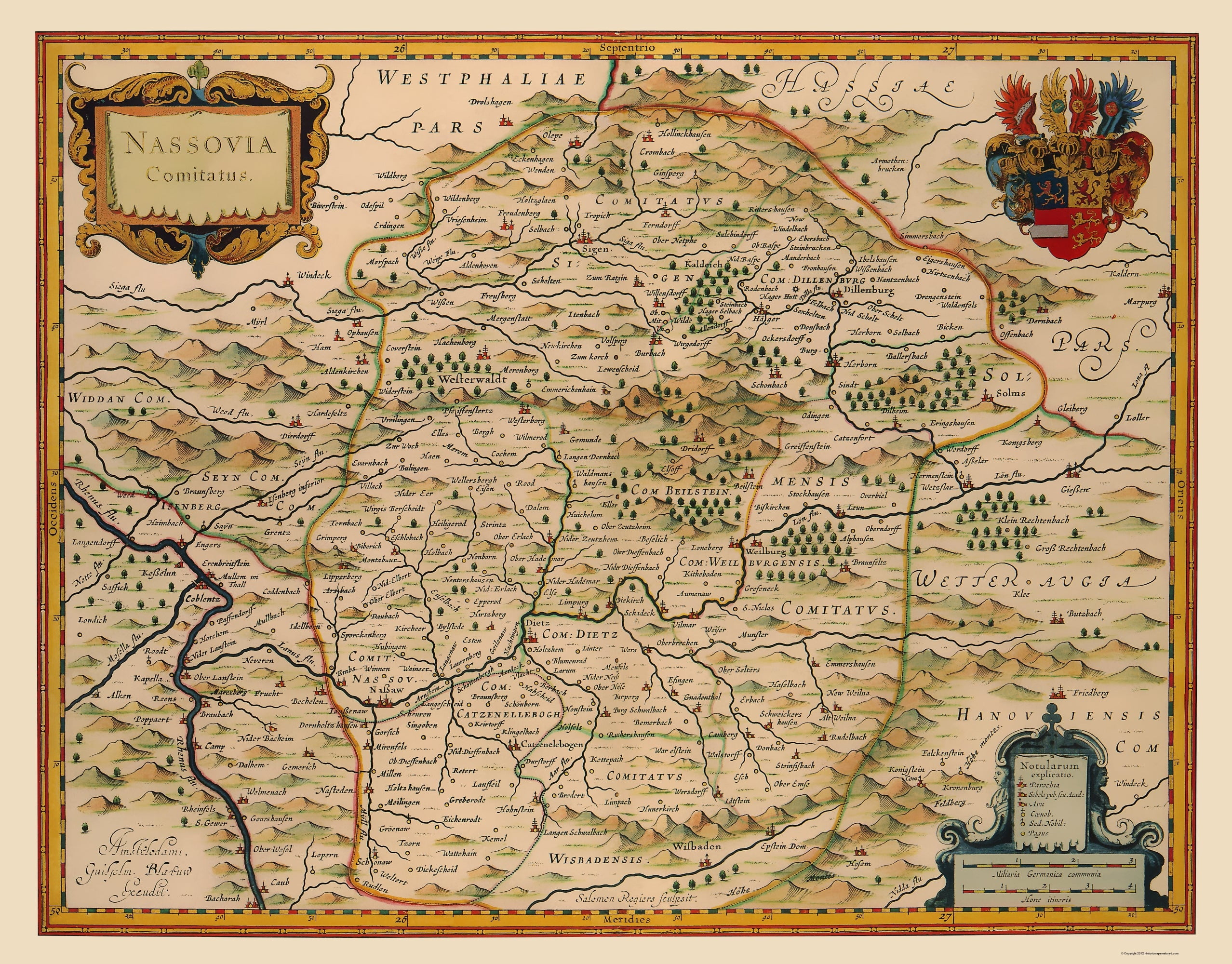 Historic Map - Nassau Duchy Germany - Blaeu 1630 - 23 x 29.39 - Vintage ...
