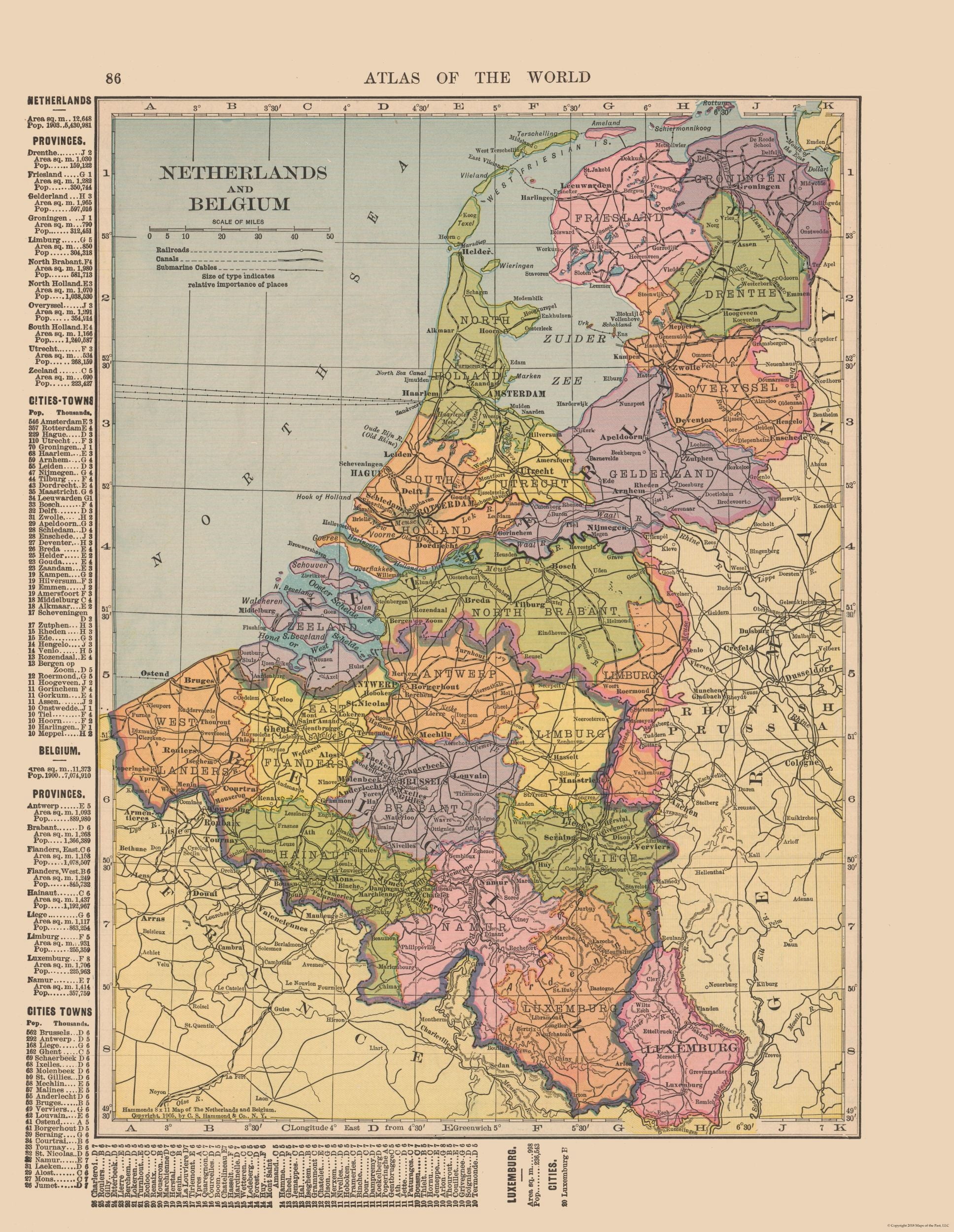 Historic Map - Netherlands Belgium - Hammond 1910 - Vintage Wall Art ...