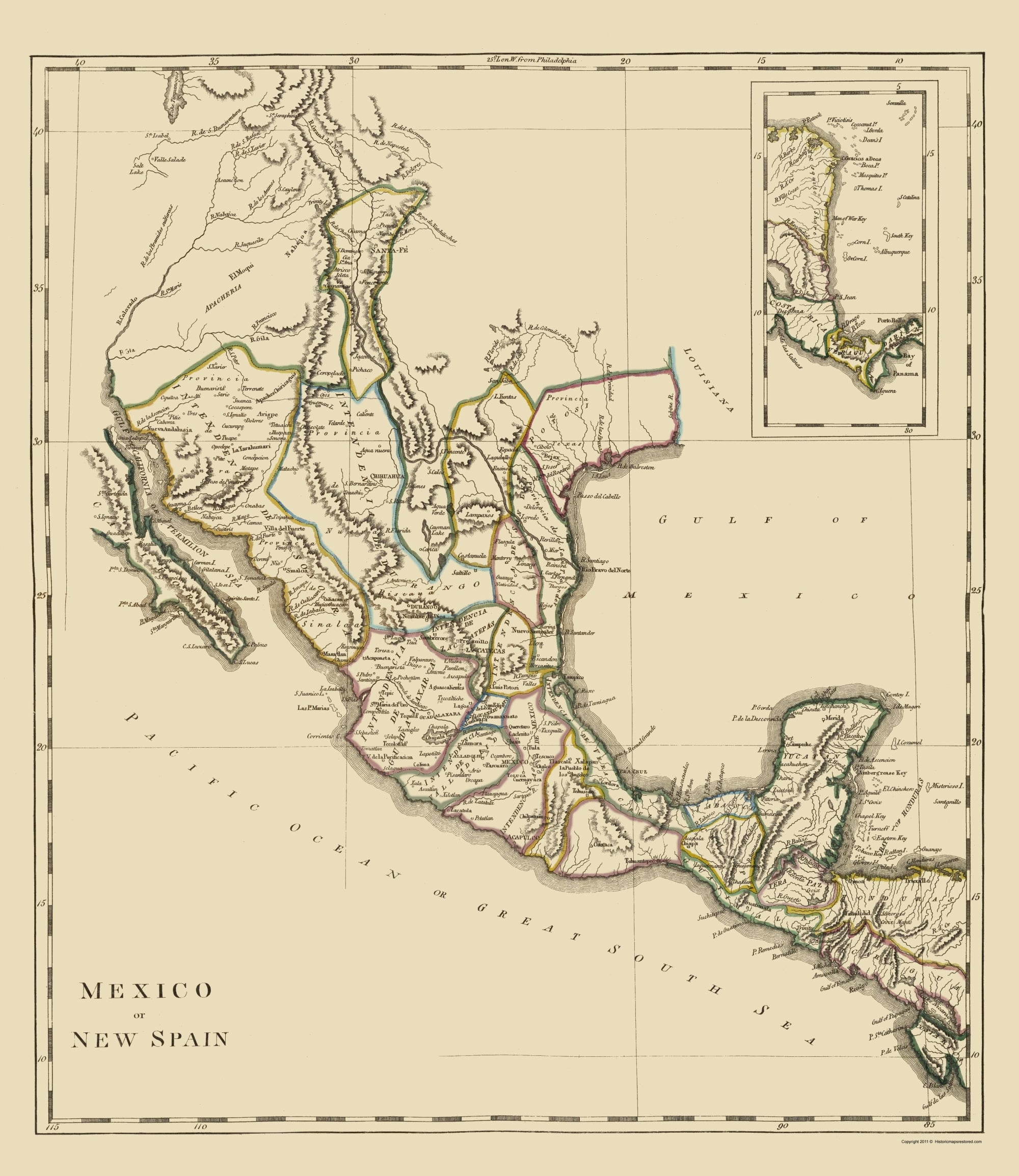 Historic Map - New Spain Mexico - Carey 1814 - Vintage Wall Art ...