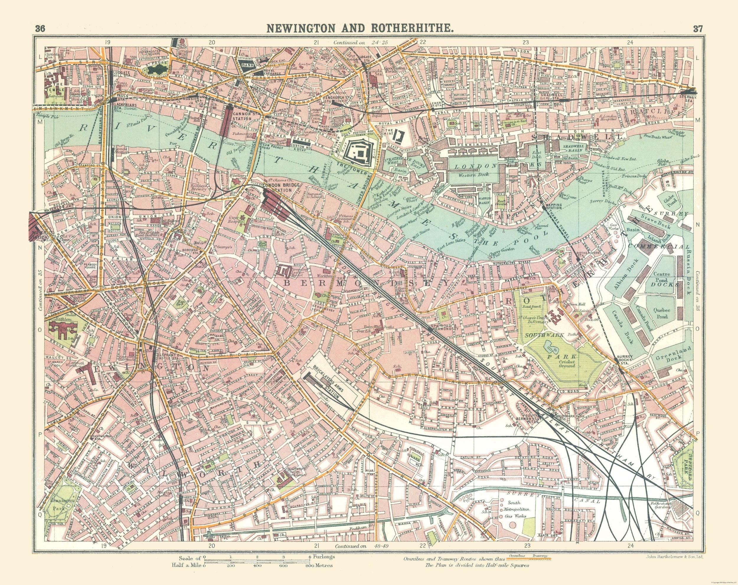 Historic Map - Newington Rotherhithe London - Bartholomew 1921 - 28.98 ...