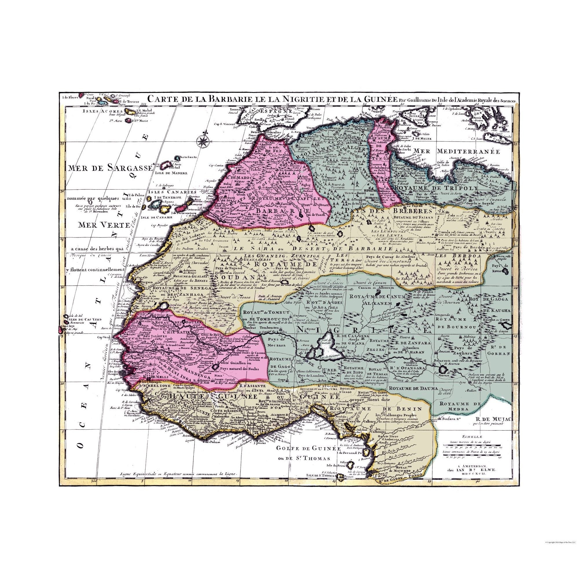 Historic Map - Nigeria Guinea - De L'isle - Vintage Wall Art - Walmart.com