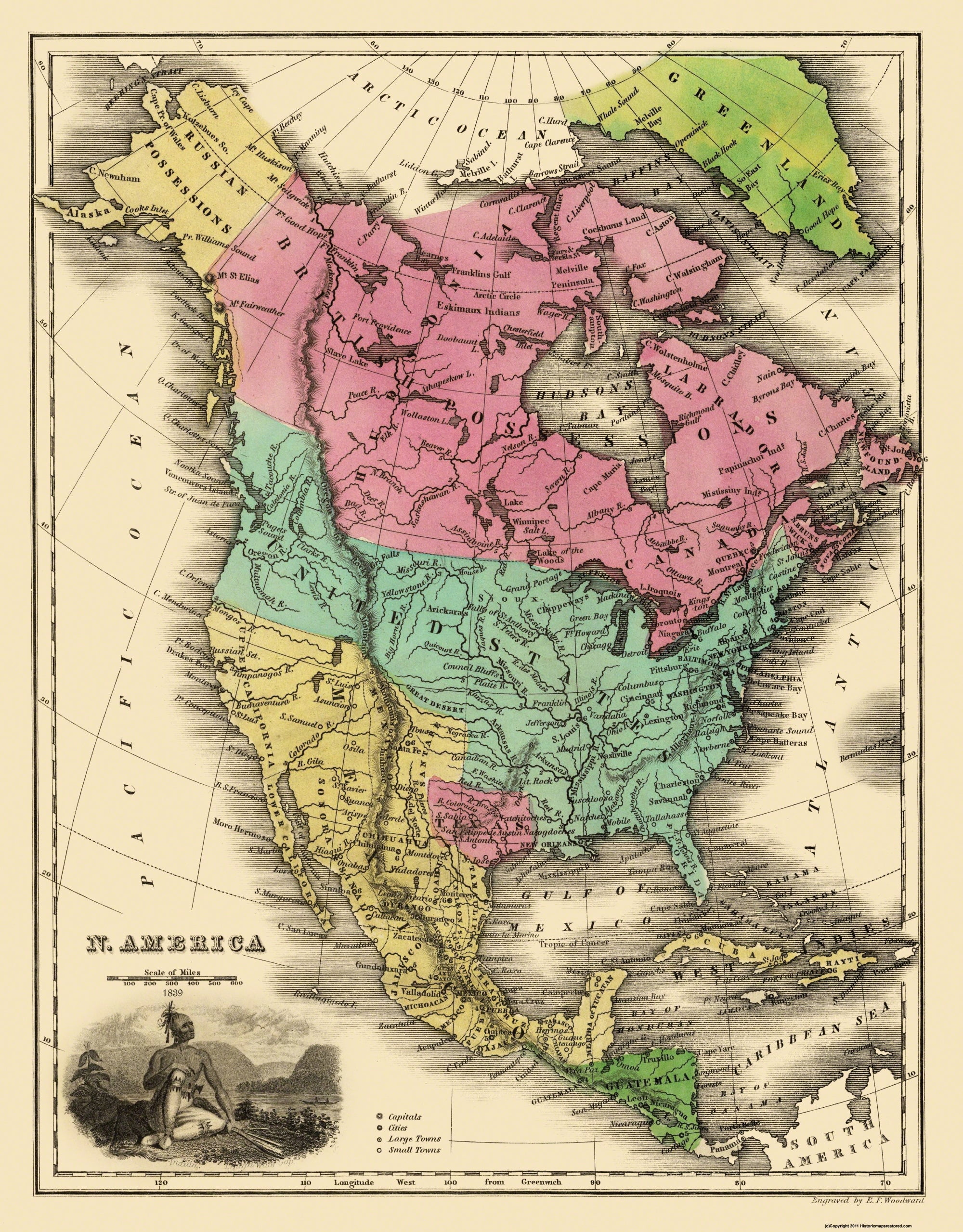 Historic Map - North America - Smiley 1842 - 23 x 29.44 - Vintage Wall ...