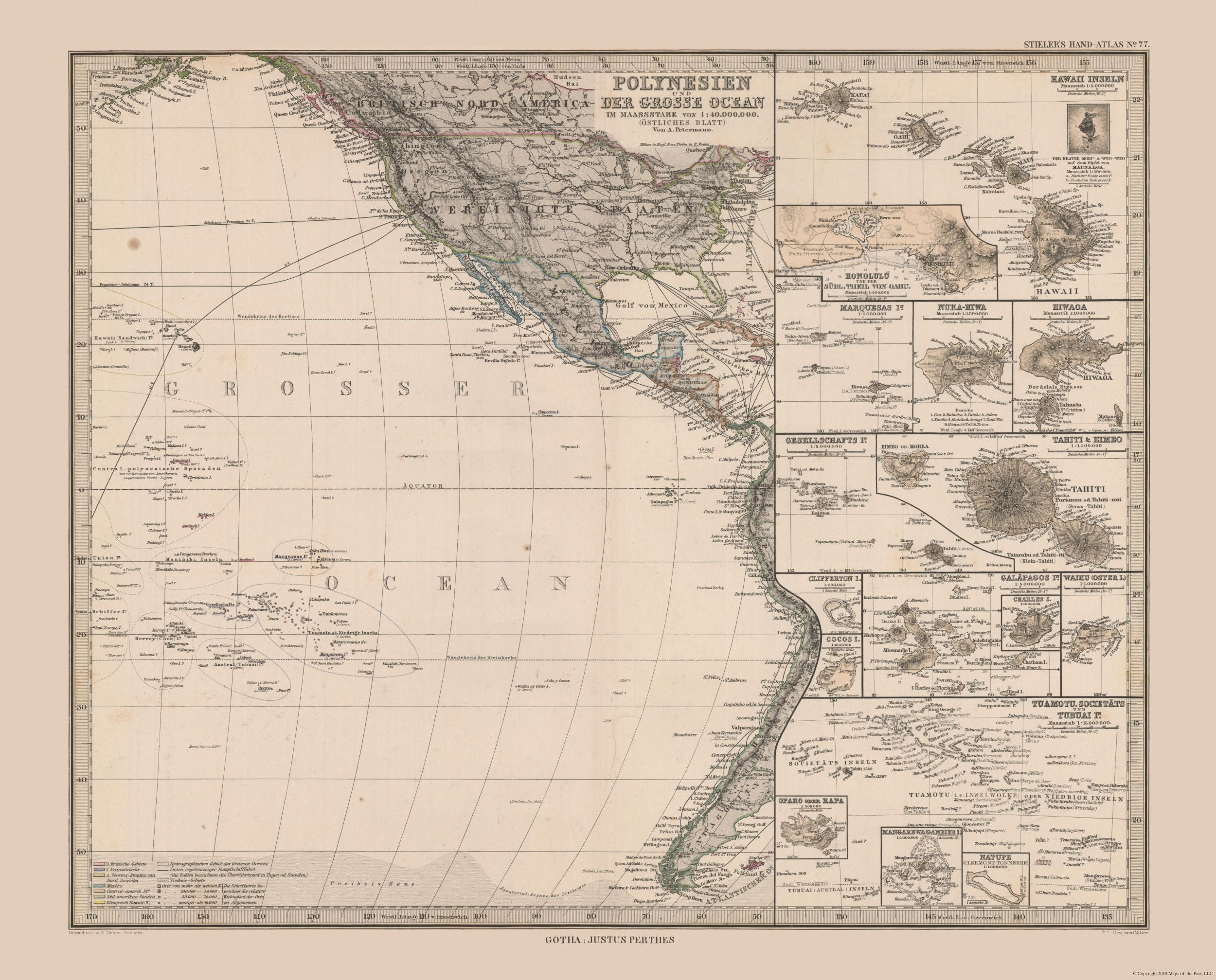 Historic Map - Oceania Polynesia East Pacific - Stieler 1885 - 28.54 x ...