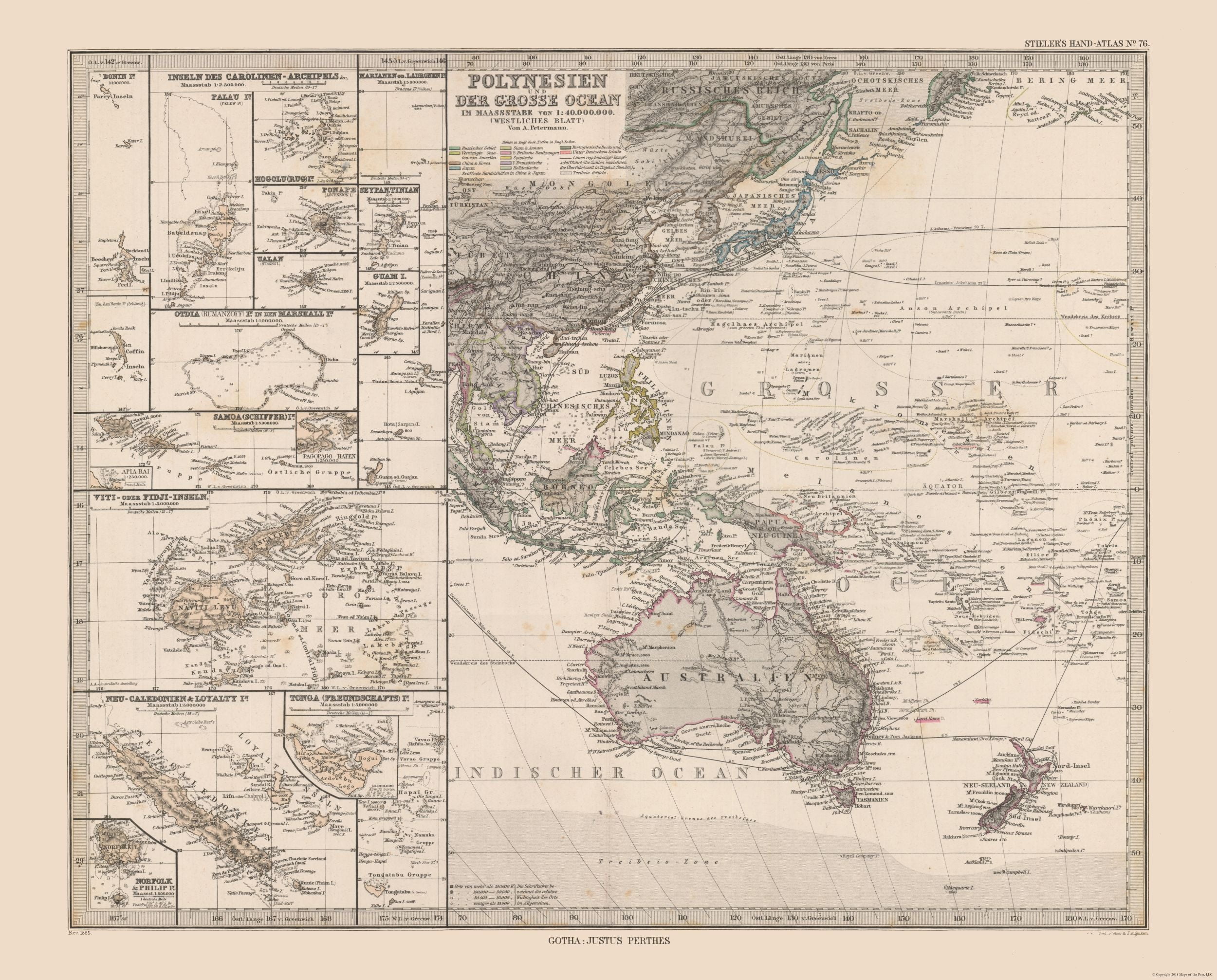 Historic Map - Oceania Polynesia - Stieler 1885 - 28.57 x 23 - Vintage ...