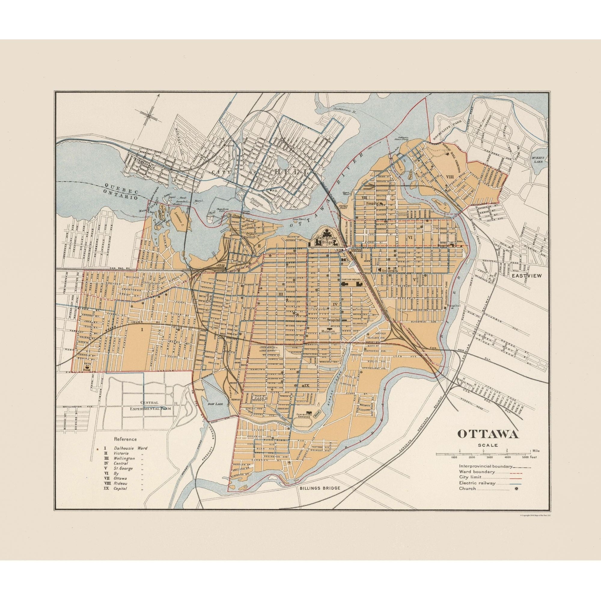 Historic Map - Ottawa Canada - Chalifour 1915 - 26.47 x 23 - Vintage ...