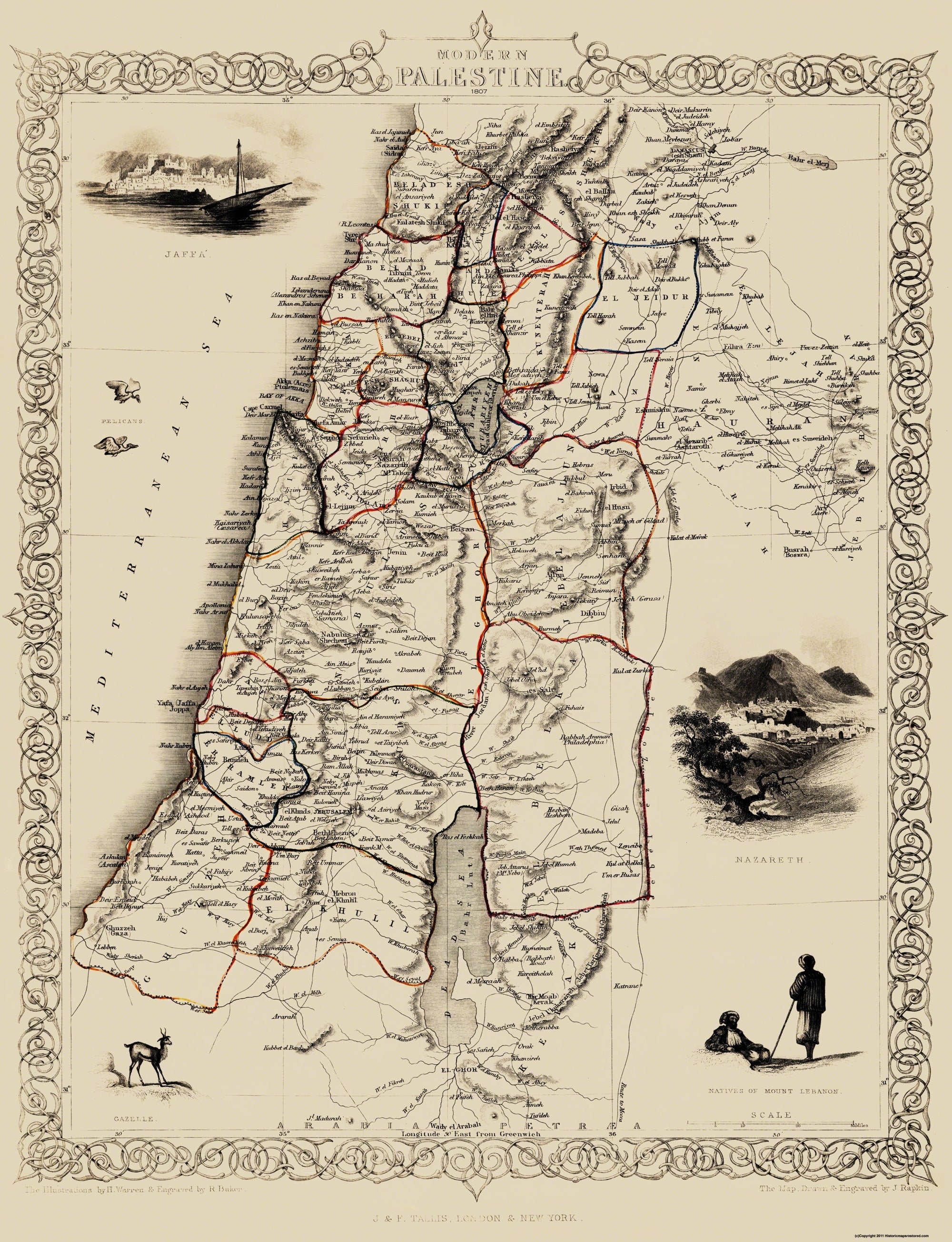 Historic Map - Palestine Israel Modern - Tallis 1807 - 23 x 30 ...