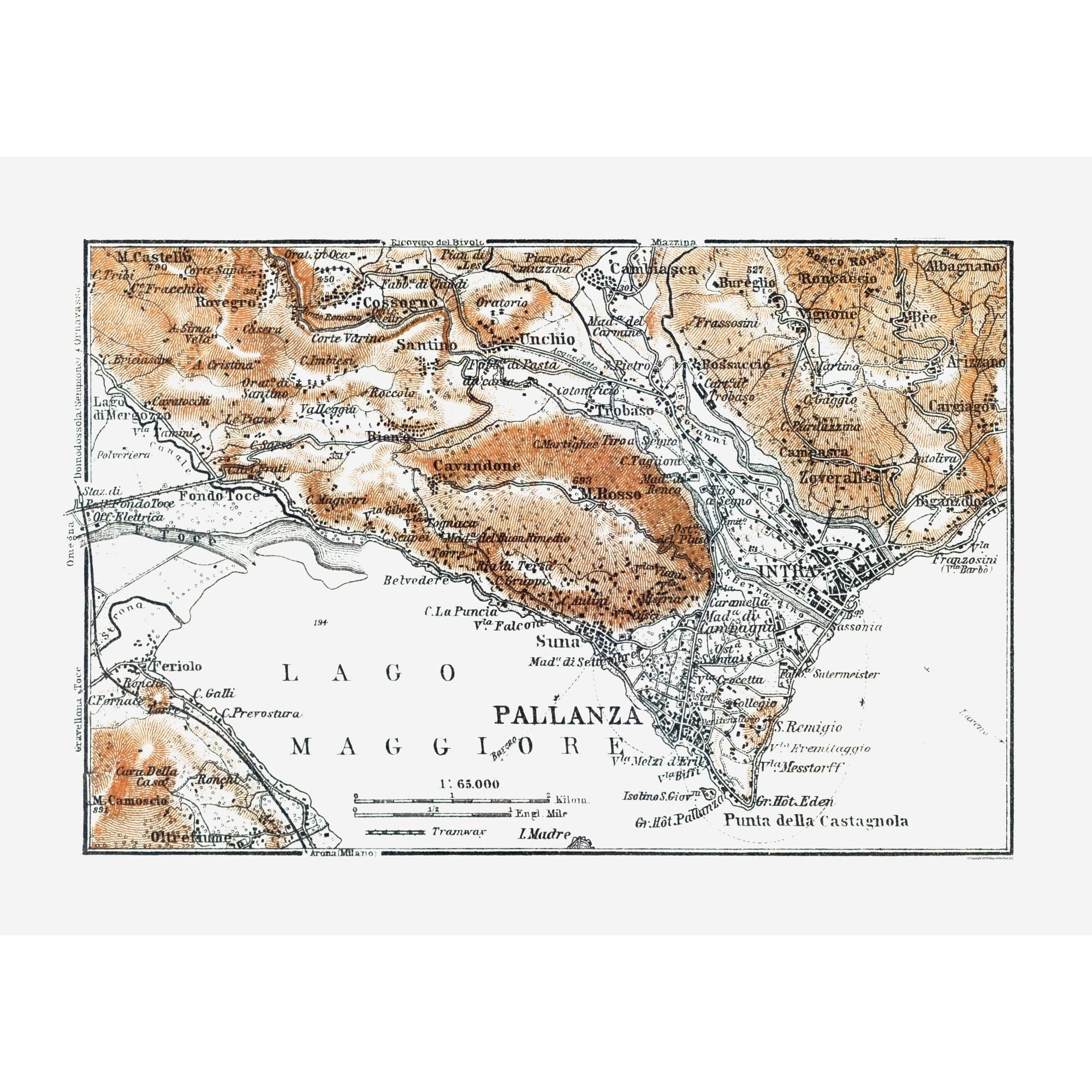 Historic Map - Pallanza Region Italy - Baedeker 1921 - 32.27 x 23 ...