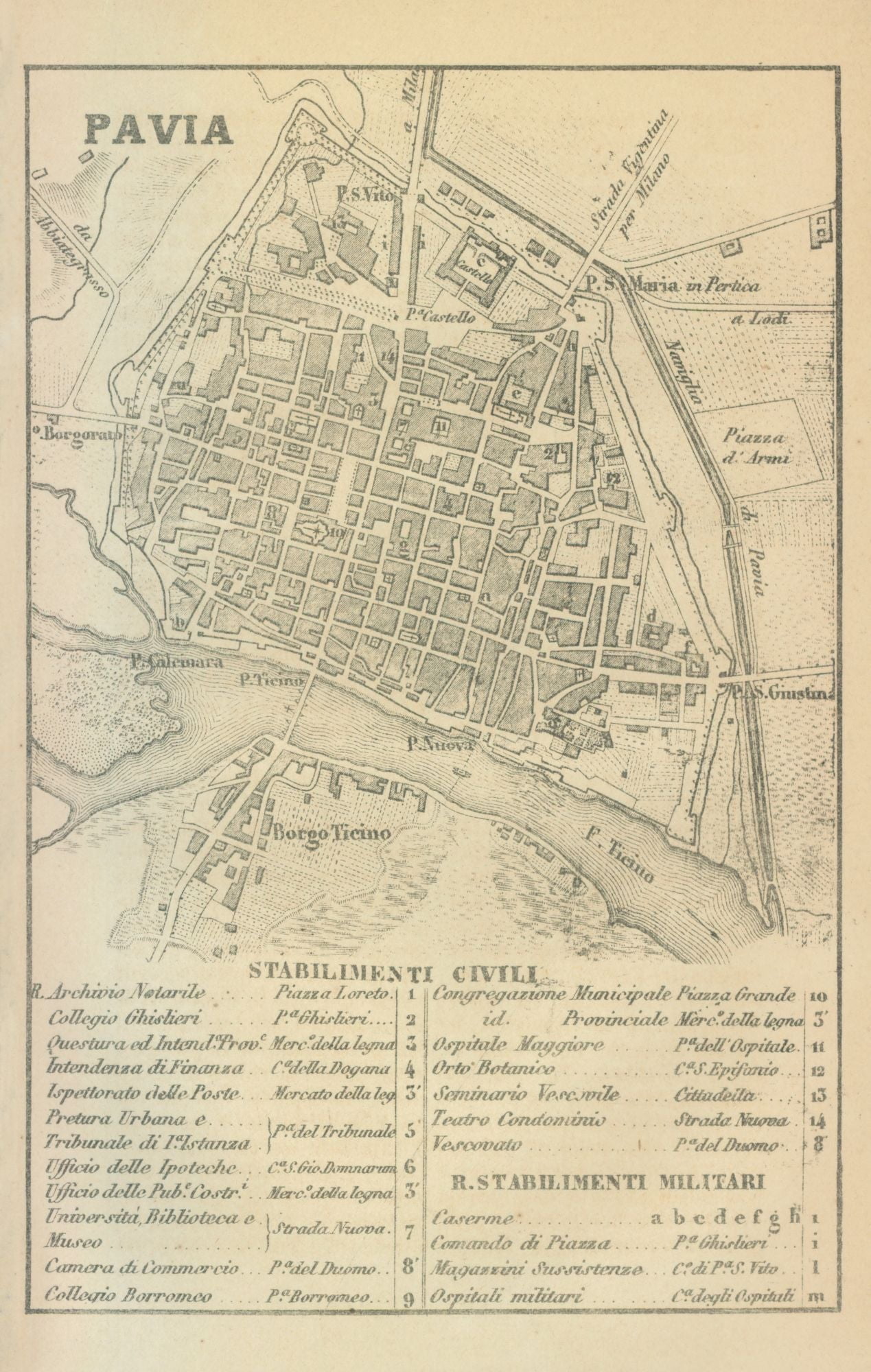 Historic Map - Pavia Italy - Castro 1870 - 23 x 36.25 - Vintage Wall ...