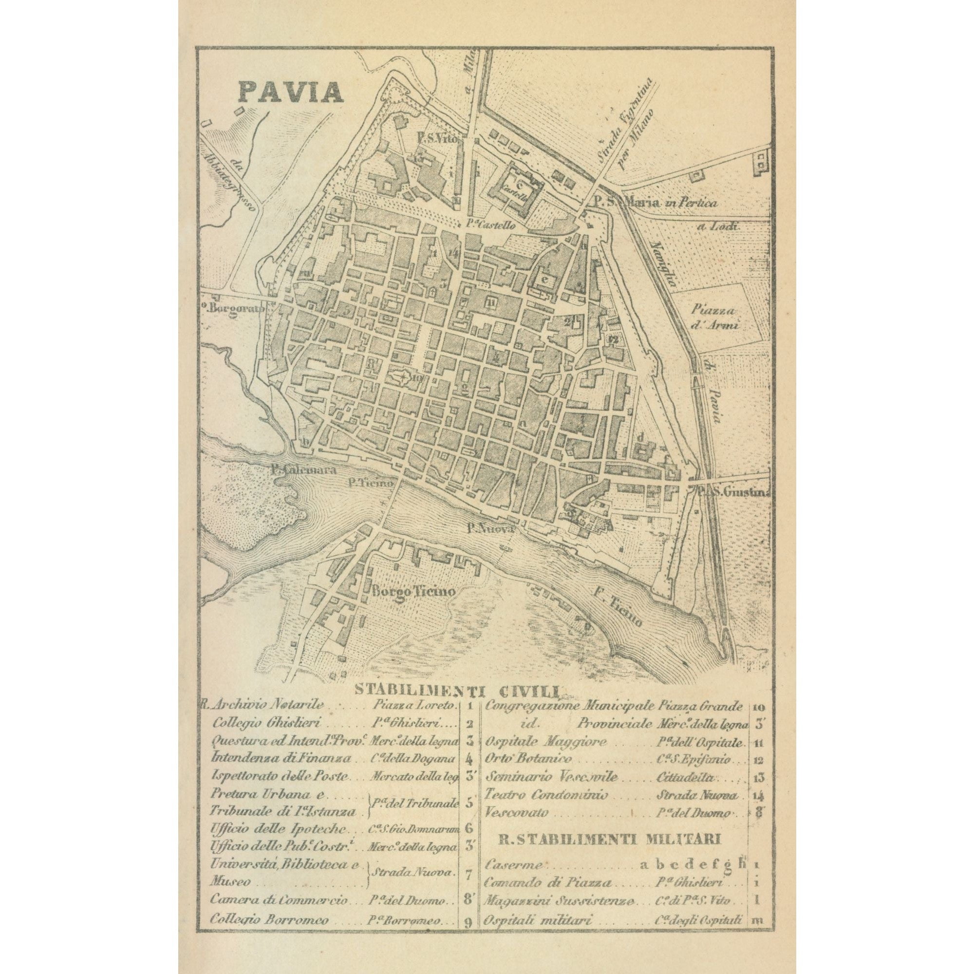 Historic Map - Pavia Italy - Castro 1870 - 23 x 36.25 - Vintage Wall ...