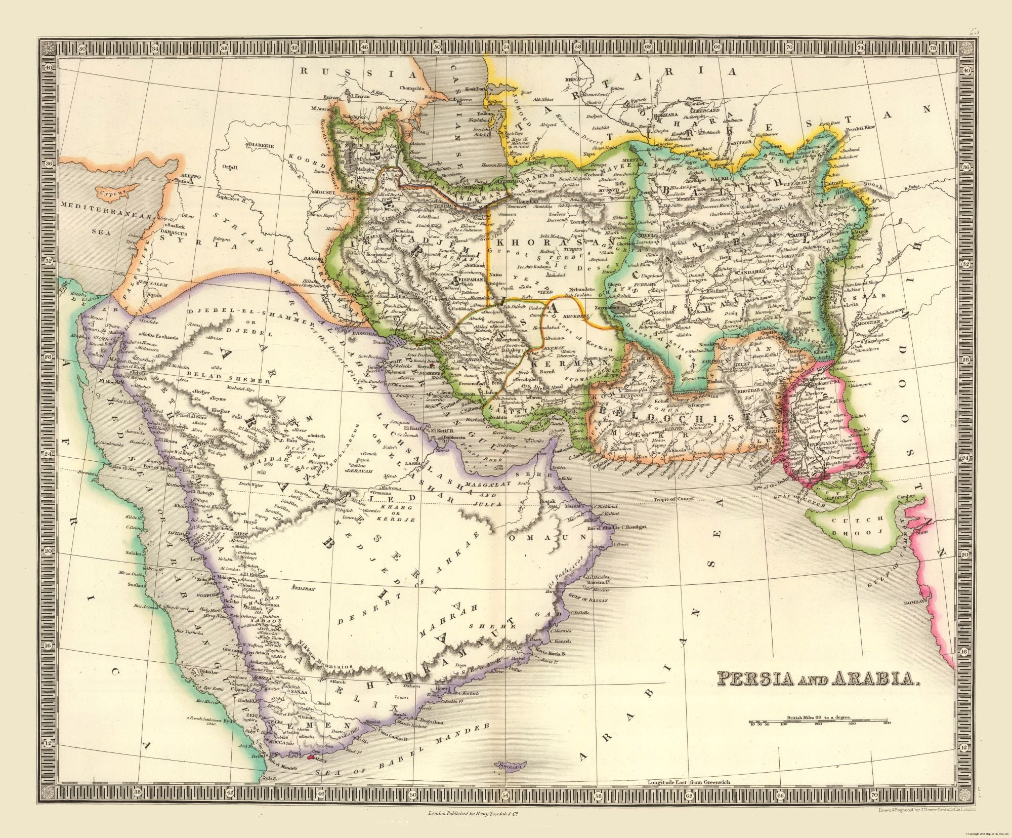 Historic Map - Persia Arabia - Teesdale 1844 - 27.79 x 23 - Vintage ...
