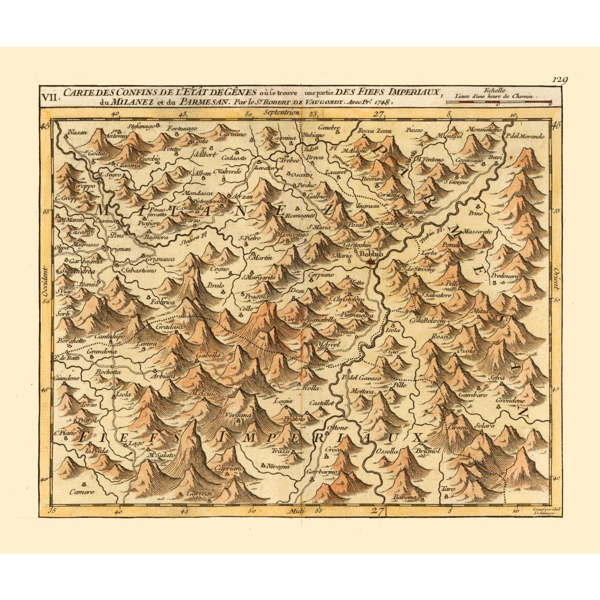 Historic Map - Piacenza Province Italy - Robert 1748 - 27.23 x 23 ...