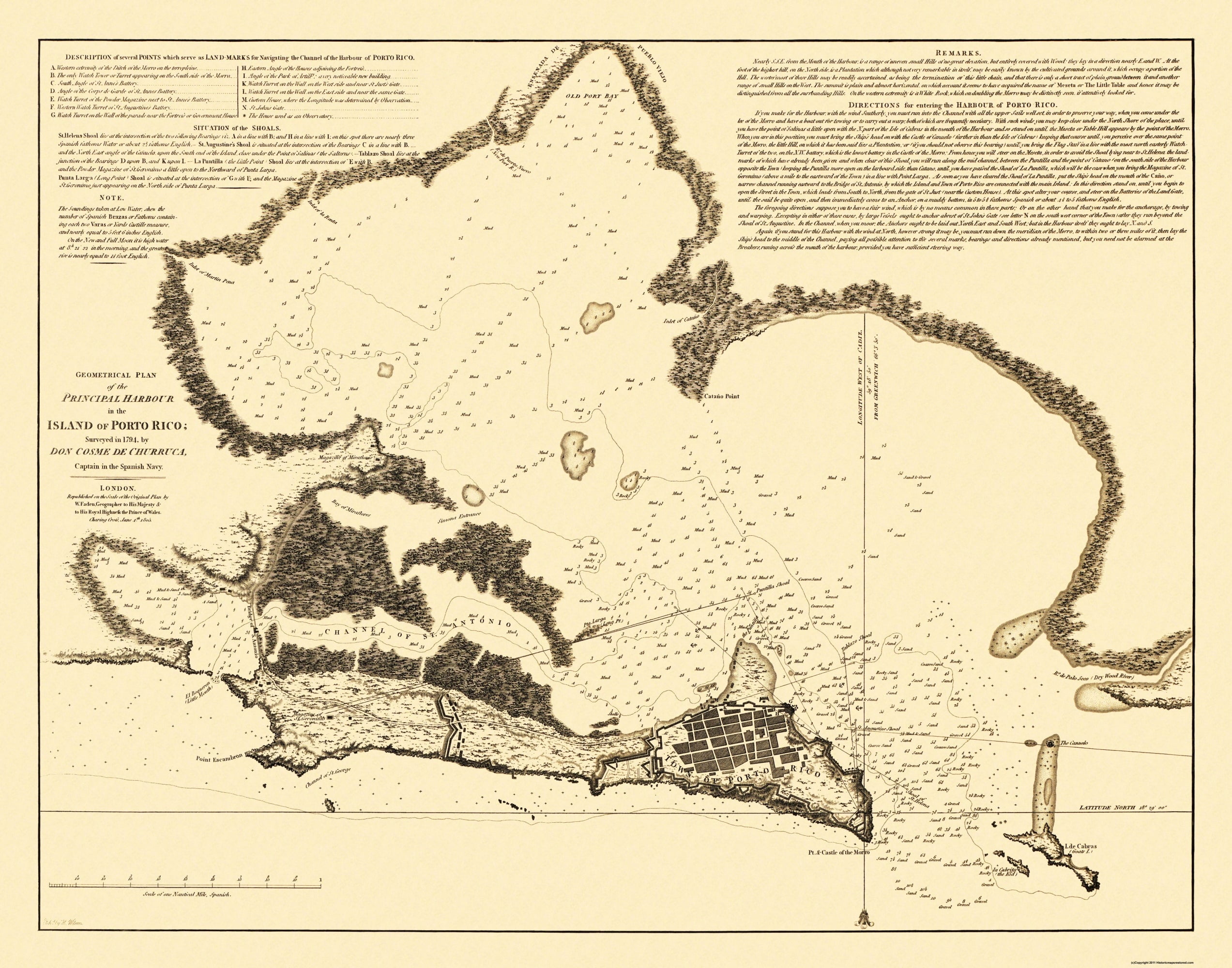 Historic Map - Principal Harbour Puerto Rico - Churruca 1805 - 29 x 23 ...