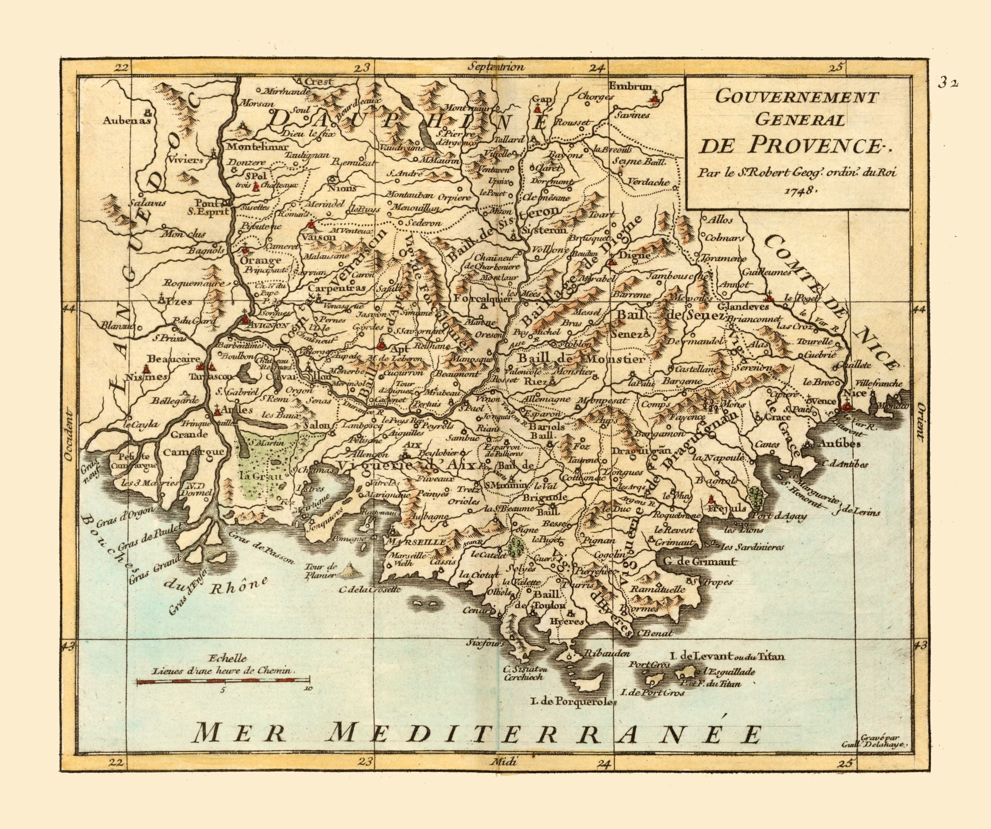 Historic Map - Provence France - Robert 1748 - 27.49 x 23 - Vintage ...