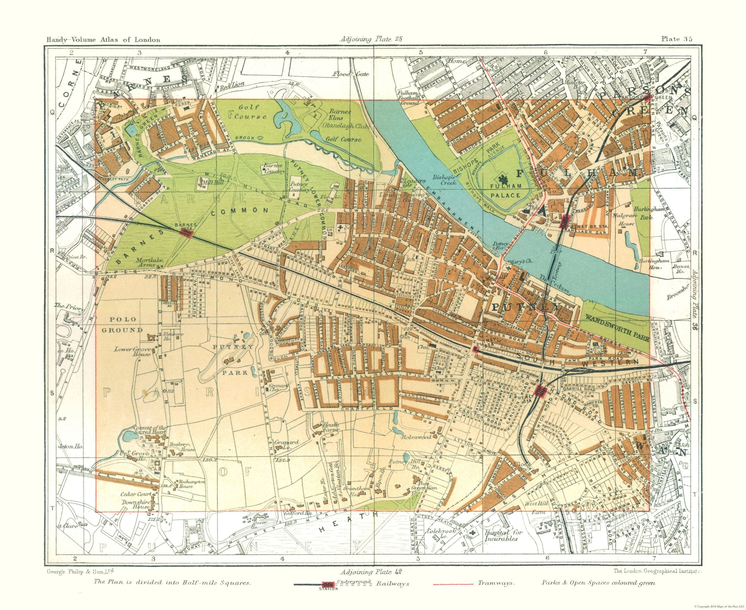 Historic Map - Putney London England - Philip 1904 - 28.12 x 23 ...