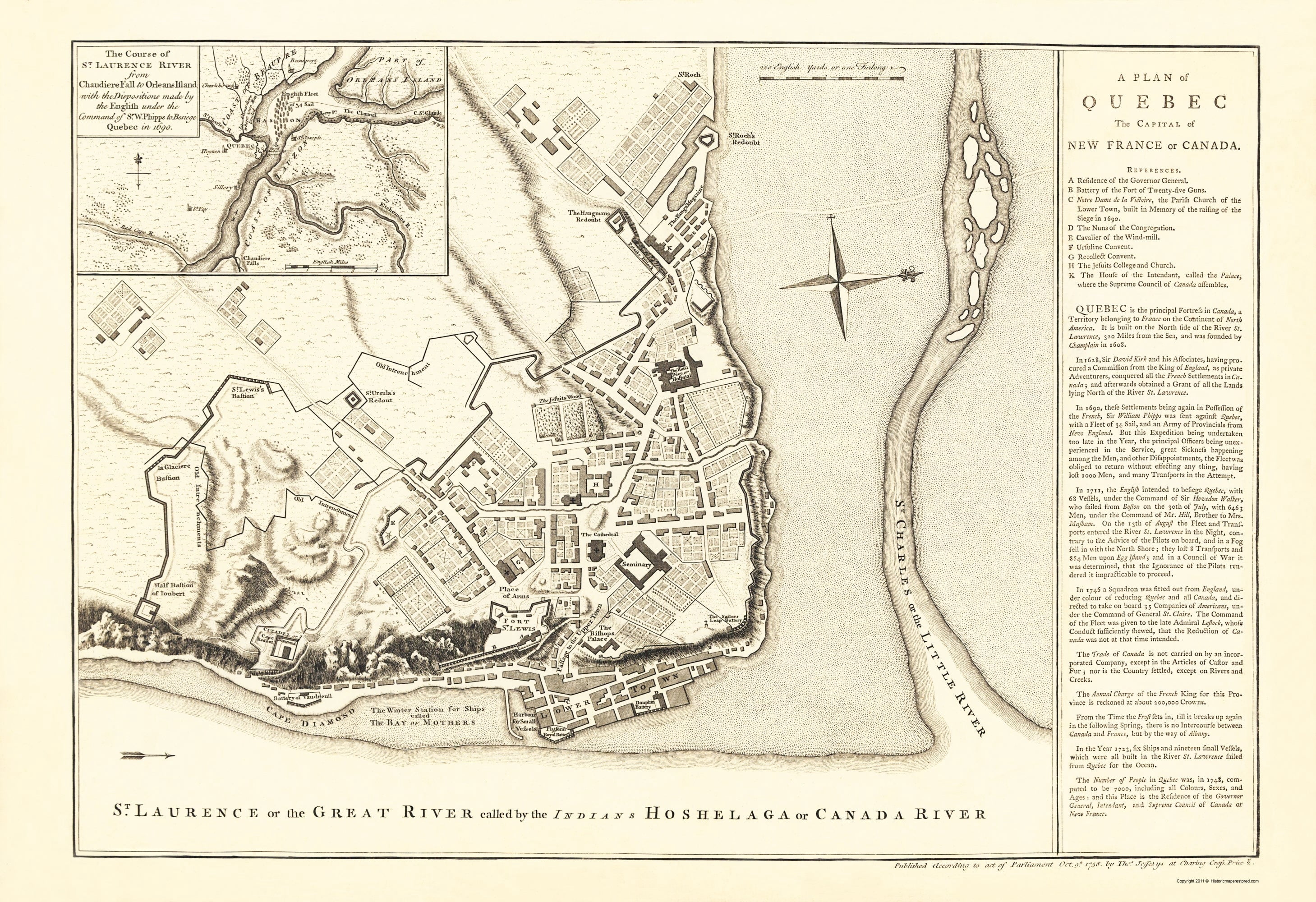 Historic Map - Quebec Canada Plan - Jeffreys 1758 - 23 x 33.55 ...