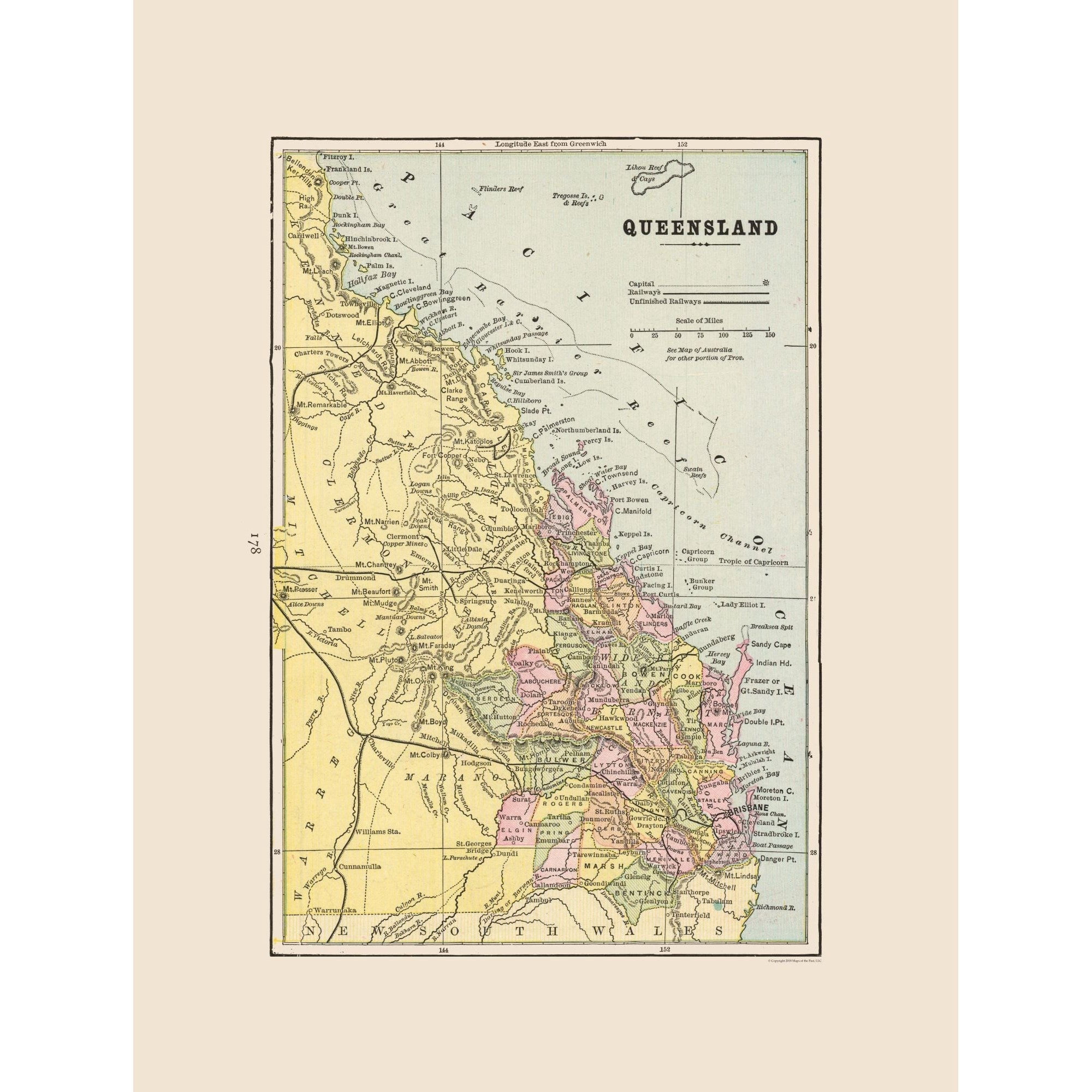Historic Map - Queensland Australia - Cram 1892 - Vintage Wall Art ...
