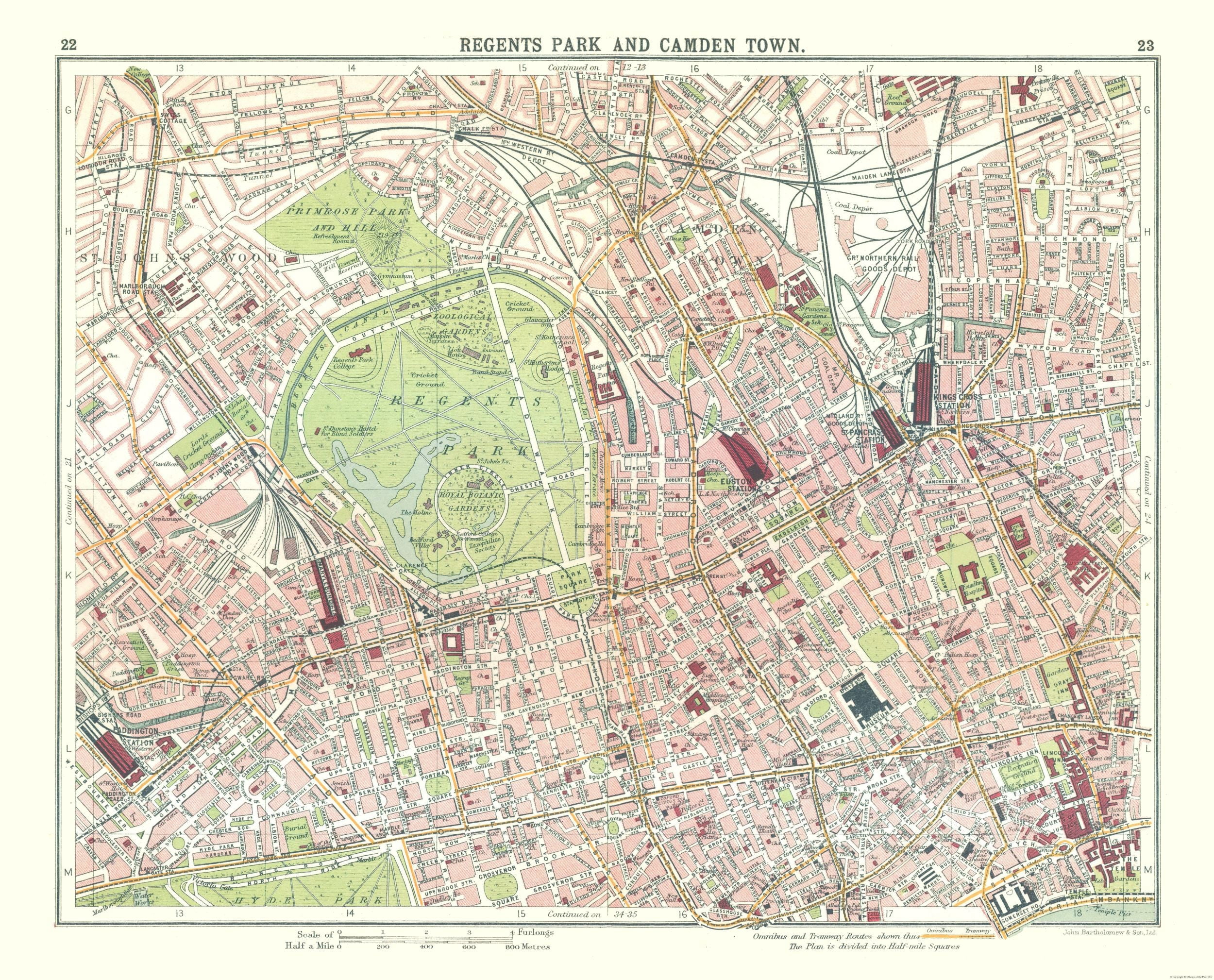 Historic Map - Regents Park Camden Town London - Bartholomew 1921 ...