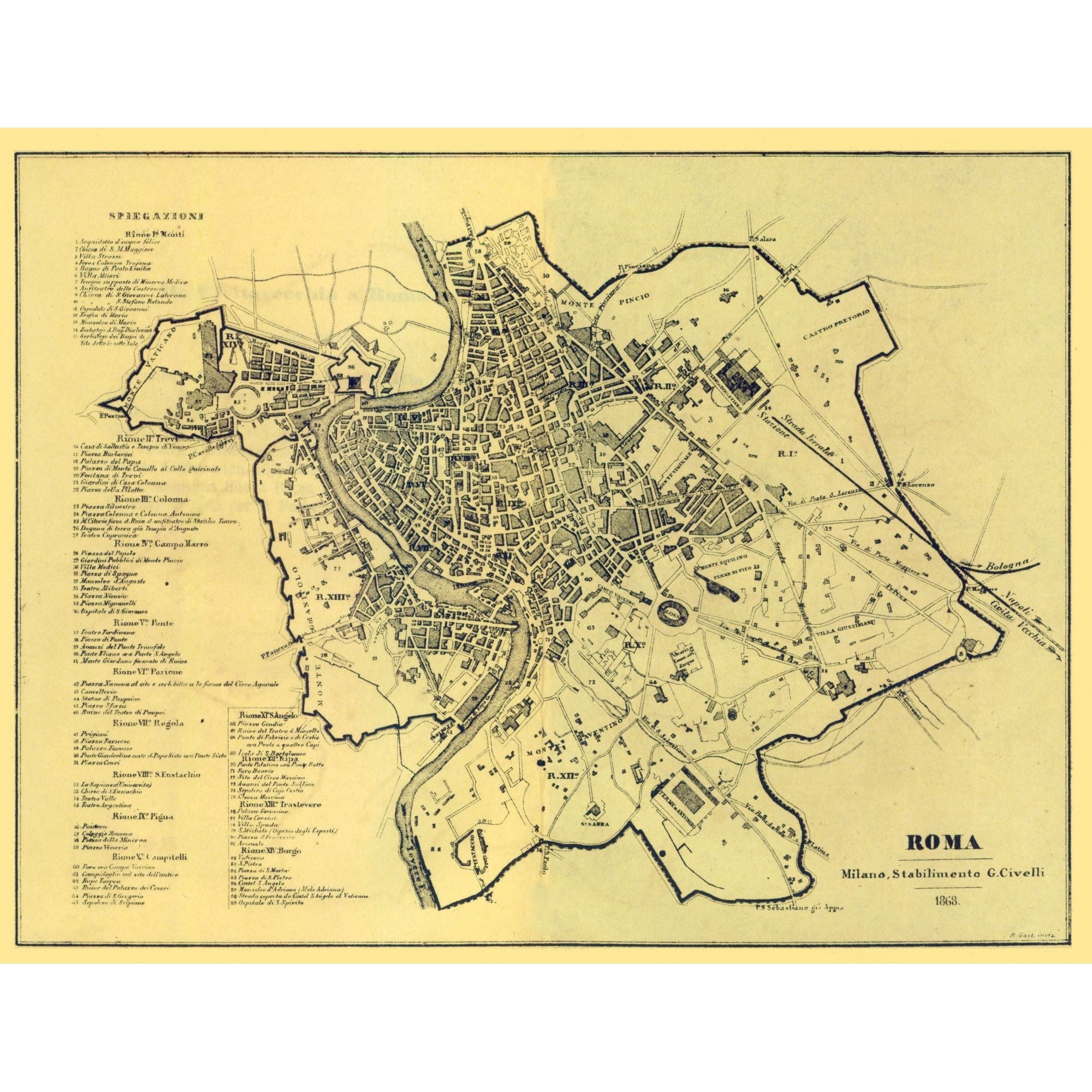 Historic Map - Roma Italy - Castro 1870 - 30.05 x 23 - Vintage Wall Art ...
