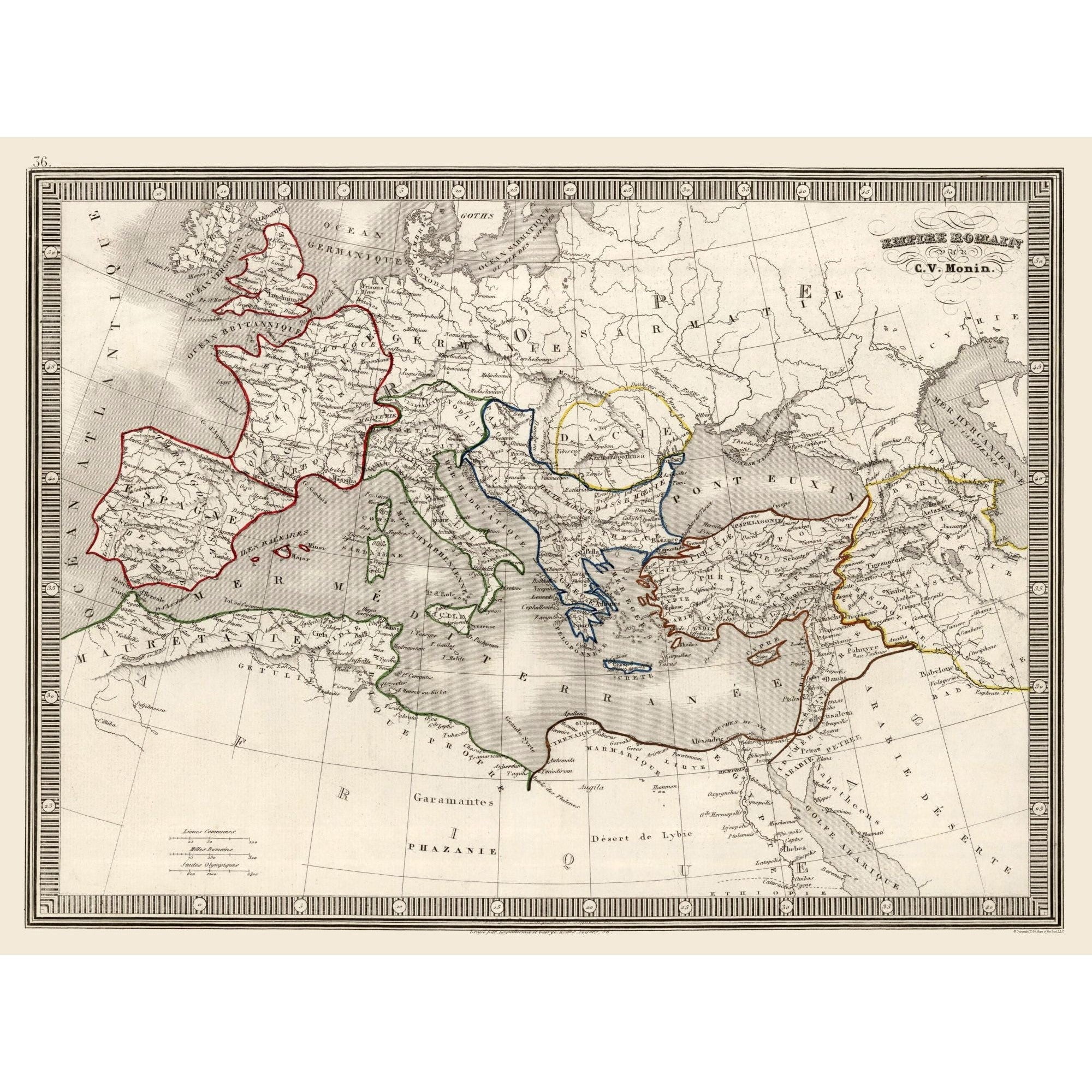 Historic Map - Roman Empire - Monin 1839 - 27.26 x 23 - Vintage Wall ...