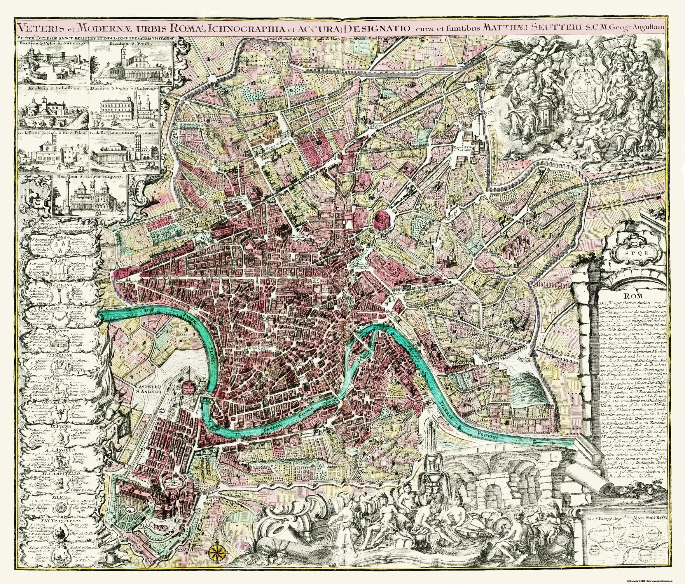 Historic Map - Rome Italy - 1745 - 27 x 23 - Vintage Wall Art - Walmart.com