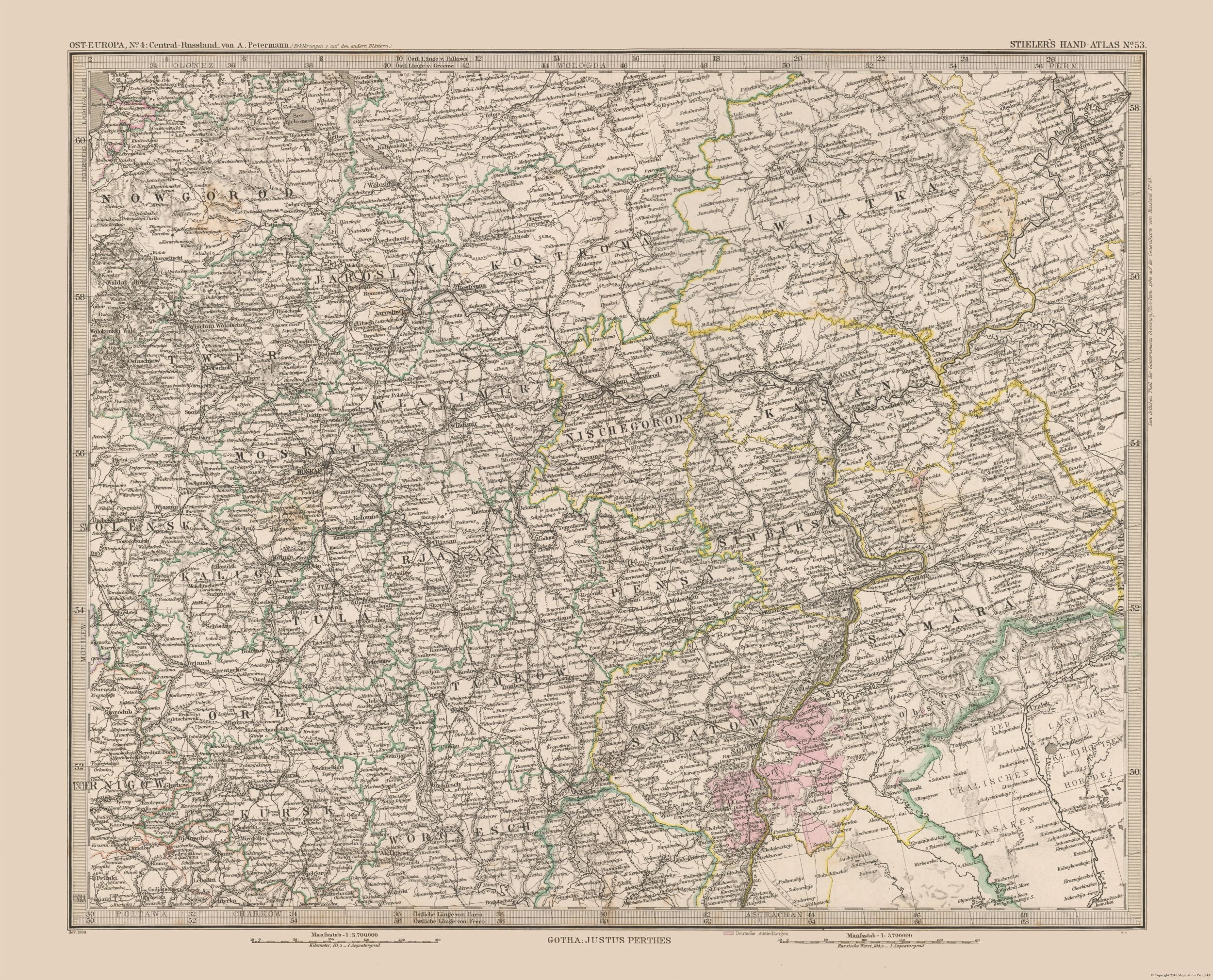 Historic Map - Russia European - Stieler 1885 - 27.46 x 23 - Vintage ...
