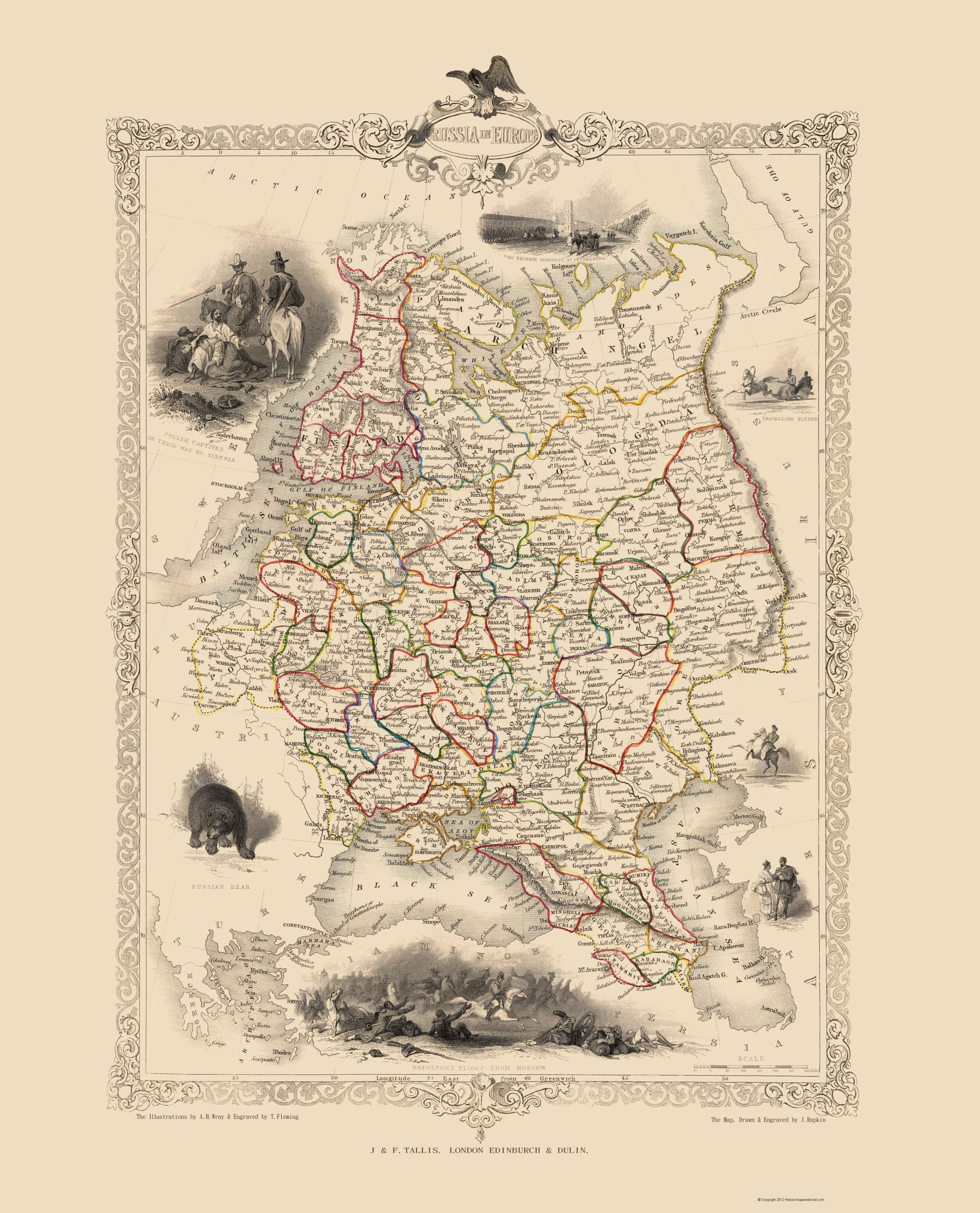 Historic Map - Russia European - Tallis 1851 - 23 x 28.45 - Vintage ...