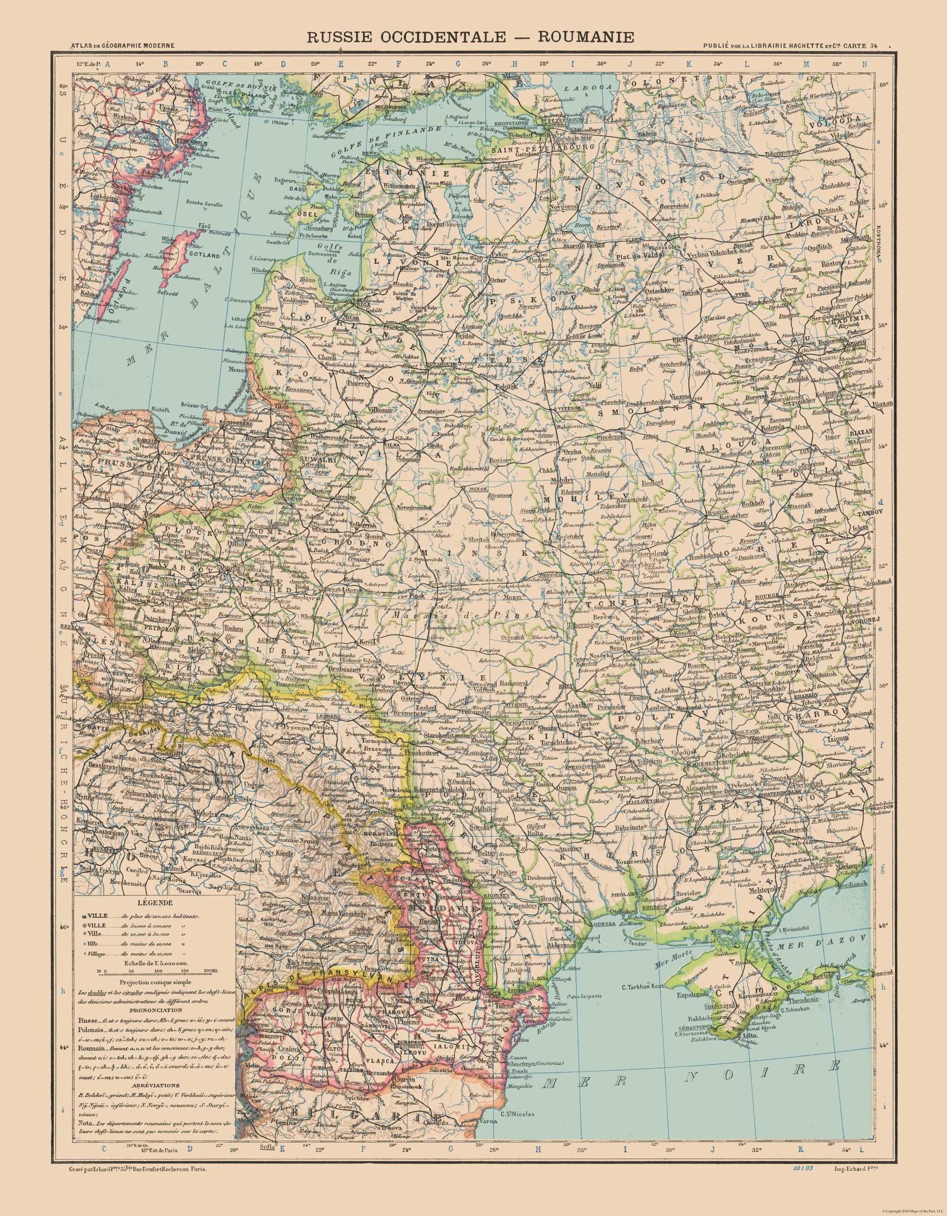 Historic Map - Russia Western Romania - Schrader 1908 - 23 x 29.51 ...