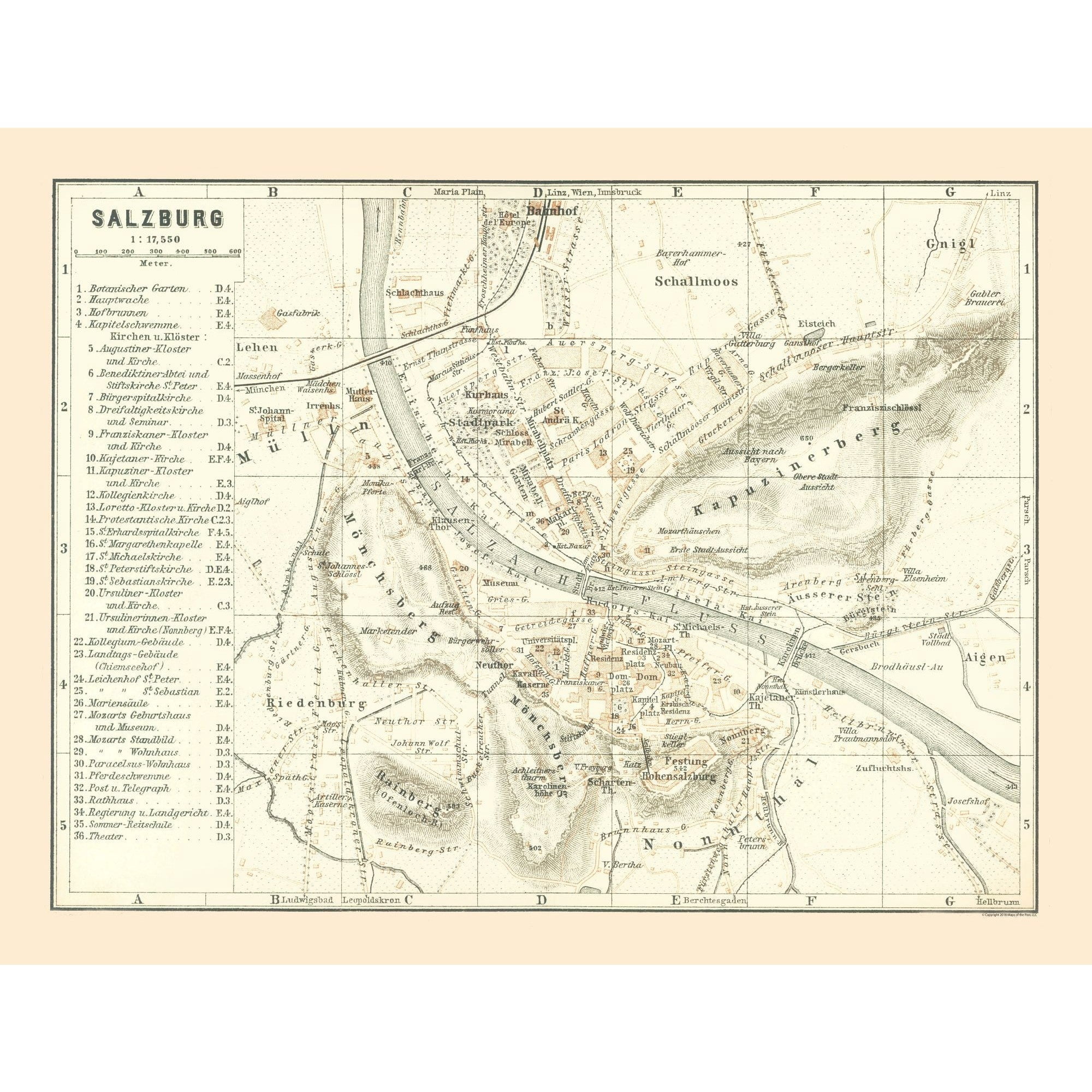 Historic Map - Salzburg Austria - Baedeker 1896 - Vintage Wall Art ...