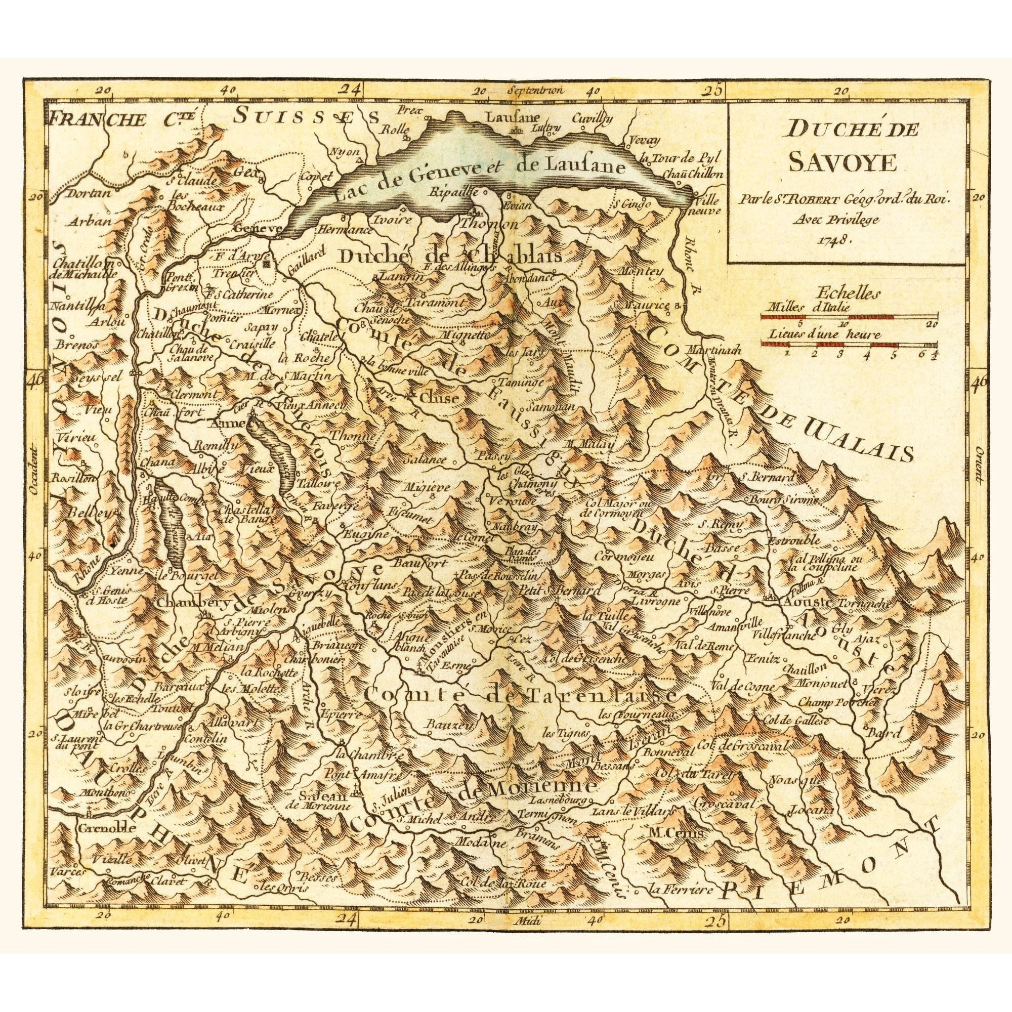 Historic Map - Savoy Duchy France Italy - Robert 1748 - 25.98 x 23 ...