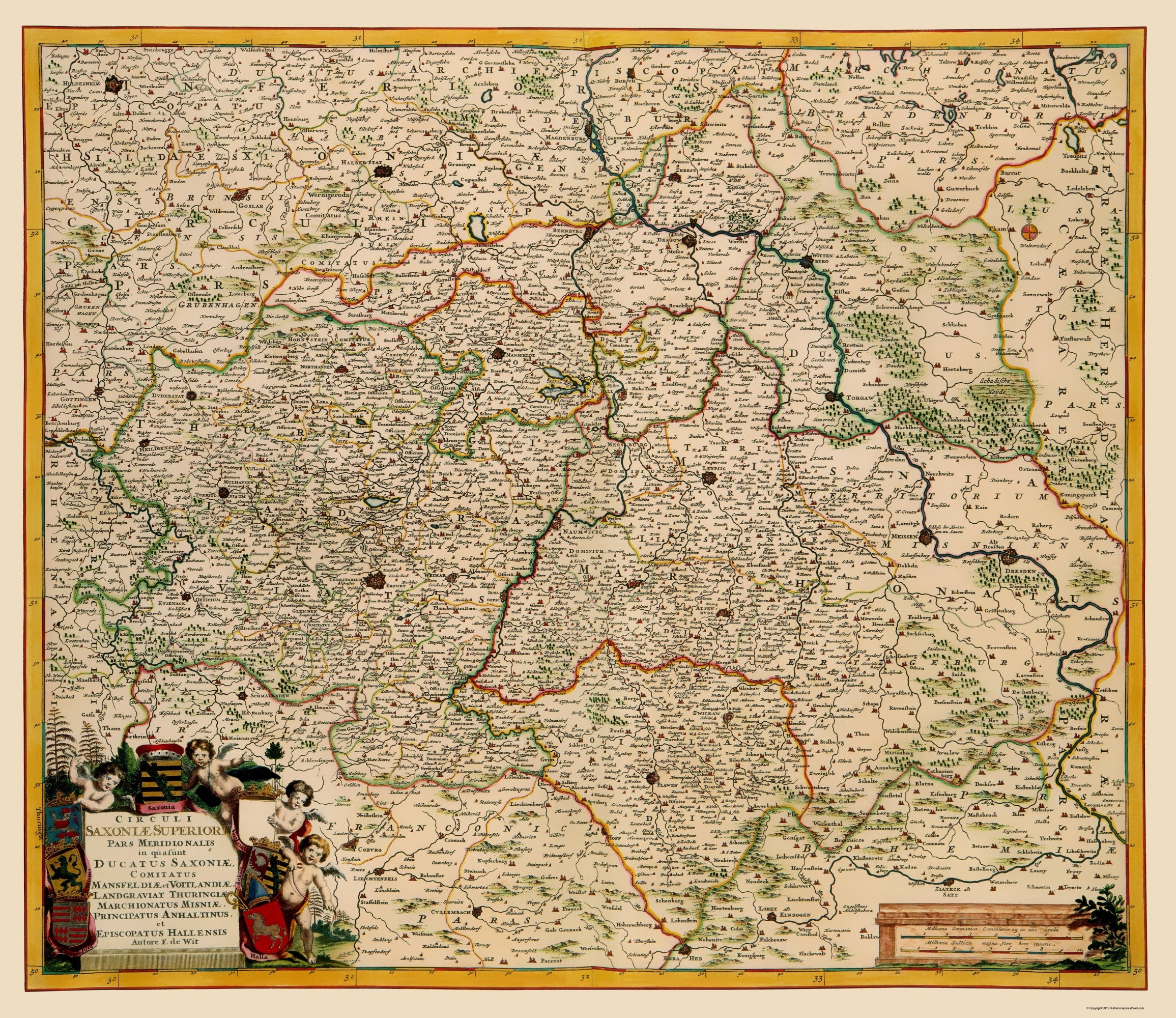 Historic Map - Saxony Region Germany - De Wit 1688 - 23 x 26.58 ...