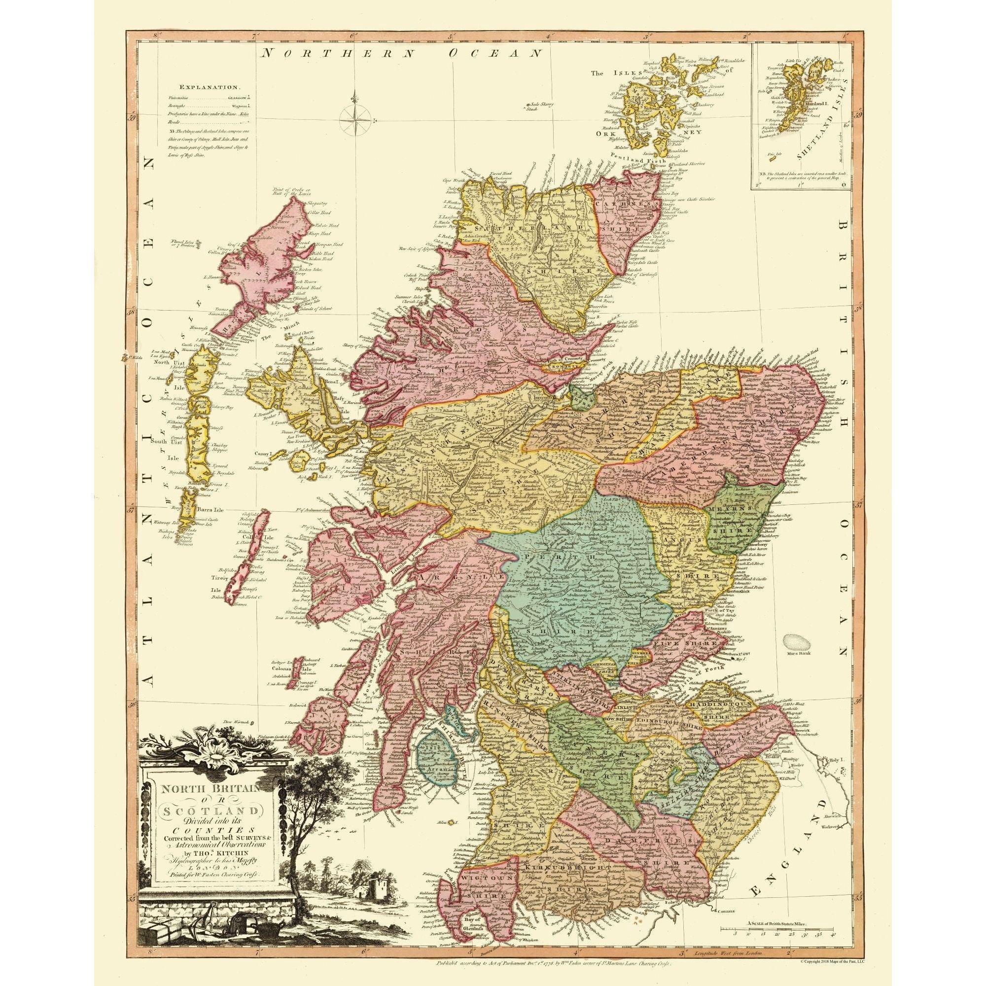 Historic Map - Scotland North Britain- Counties - Faden 1778 - Vintage ...