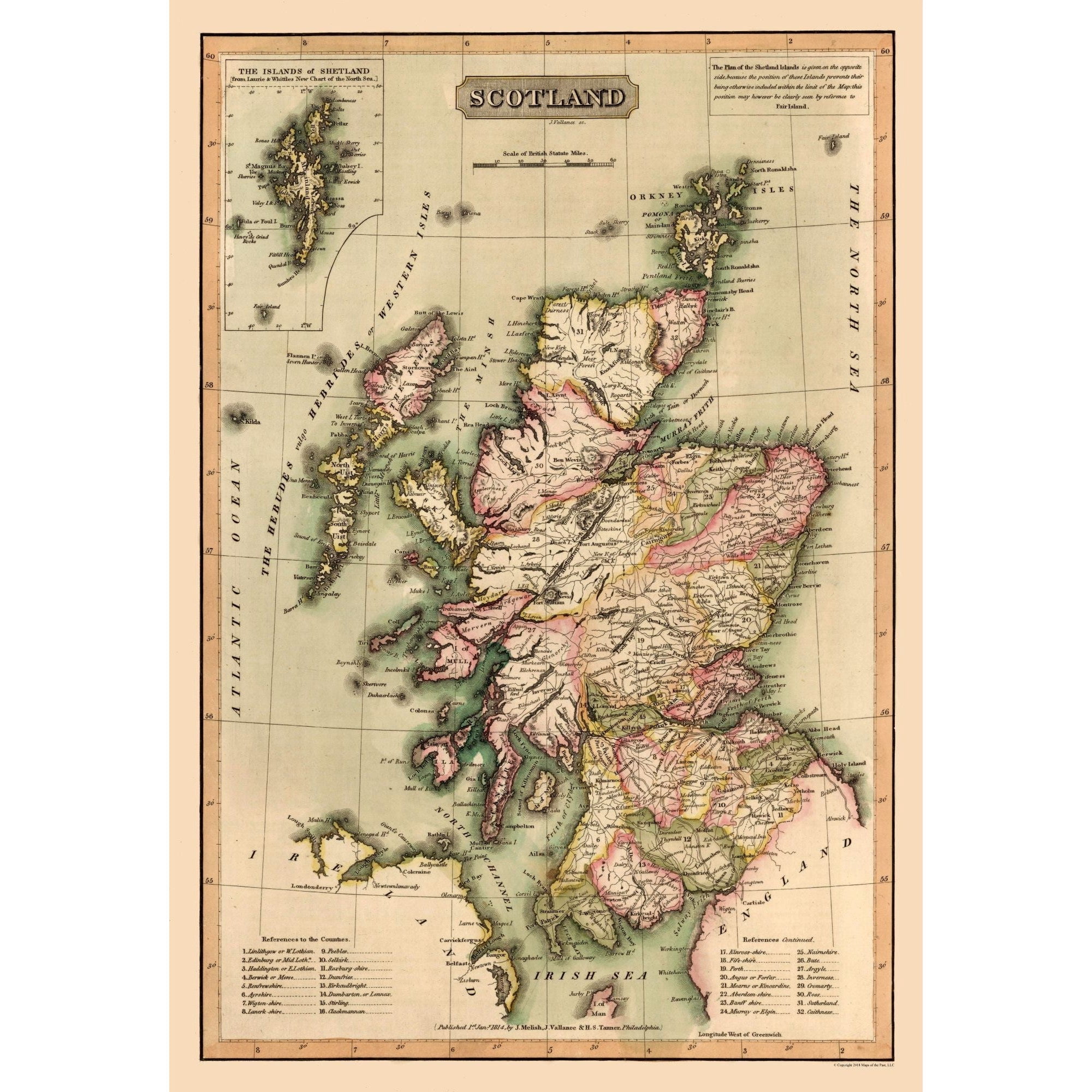 Historic Map - Scotland - Vallance 1814 - Vintage Wall Art - Walmart.com