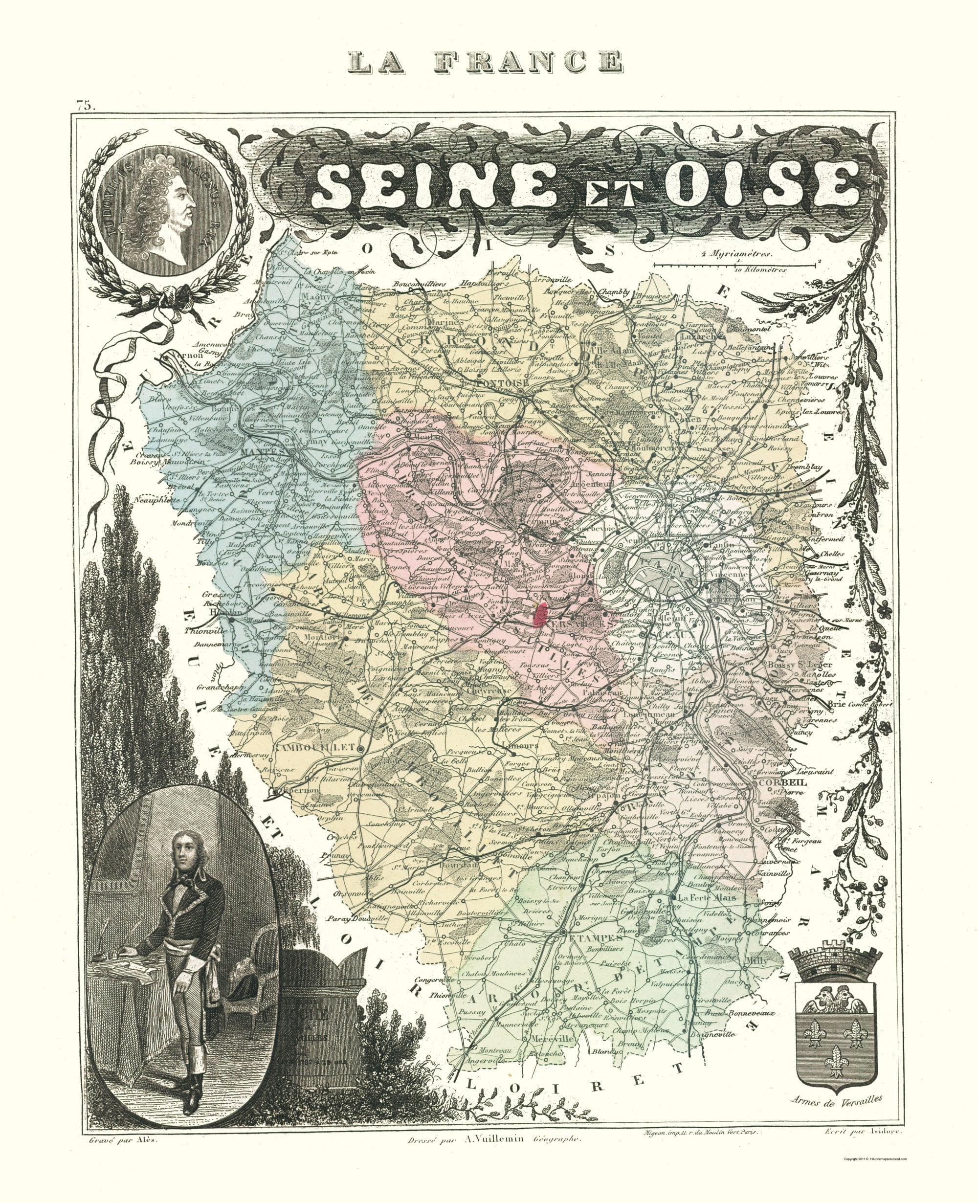 Historic Map - Seine et Oise Department France - Migeon 1869 - 23 x 28.29 - Vintage Wall Art ...