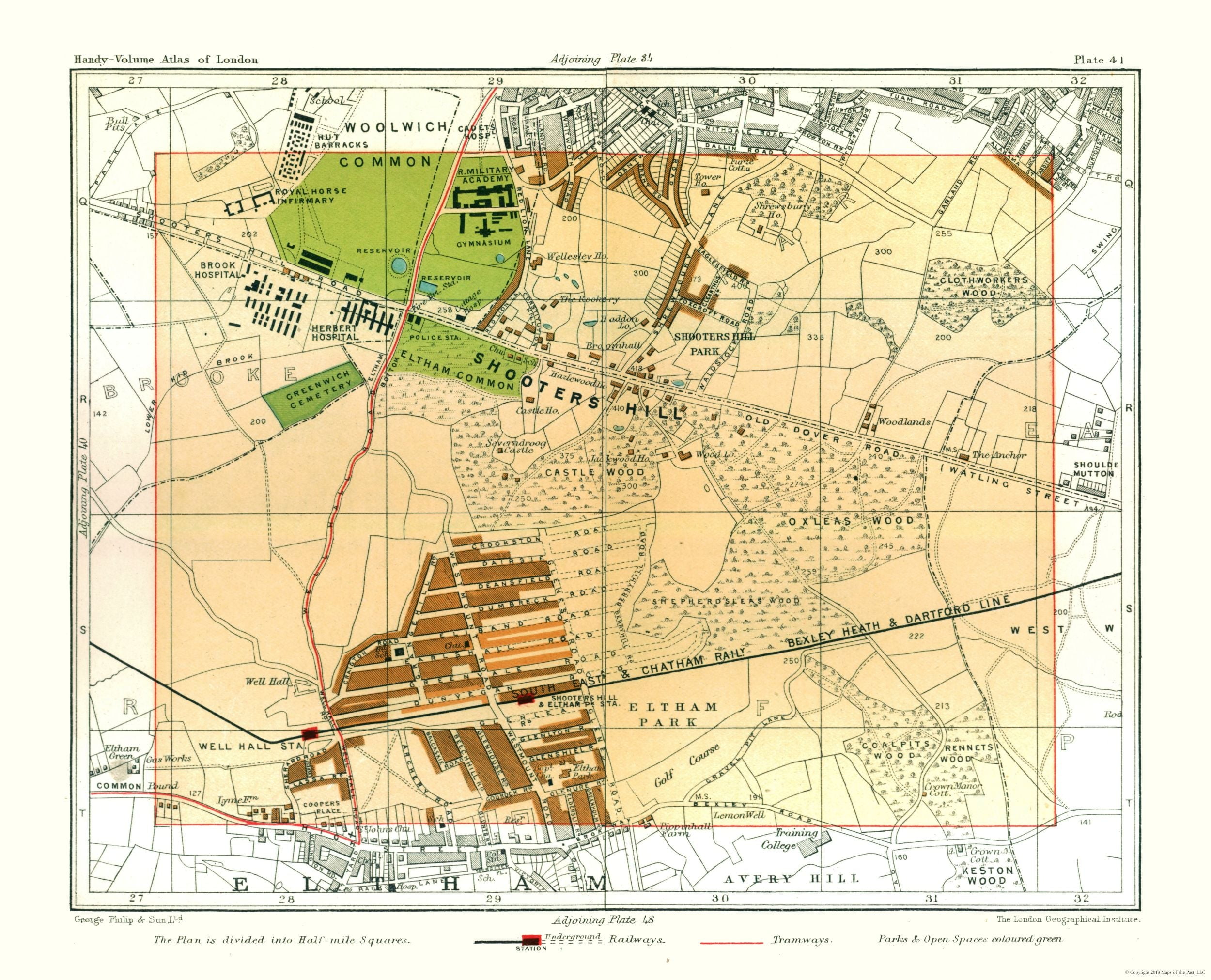 Historic Map - Shooters Hill London England - Philip 1904 - 28.43 x 23 ...