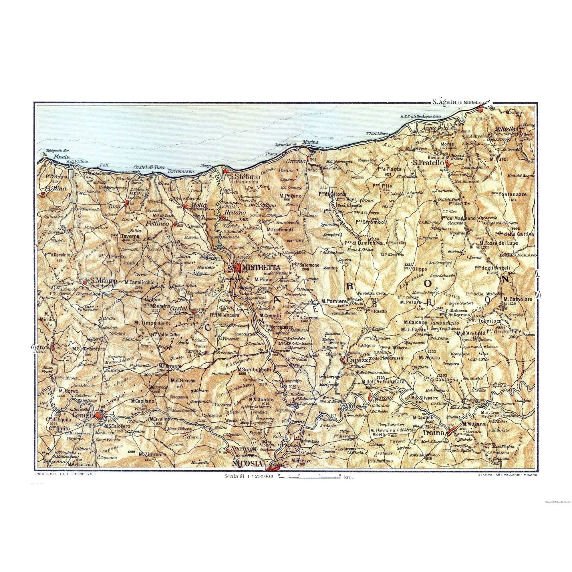 Historic Map - Sicily Italy Caron Vicinity - Baedeker 1880 - Vintage ...
