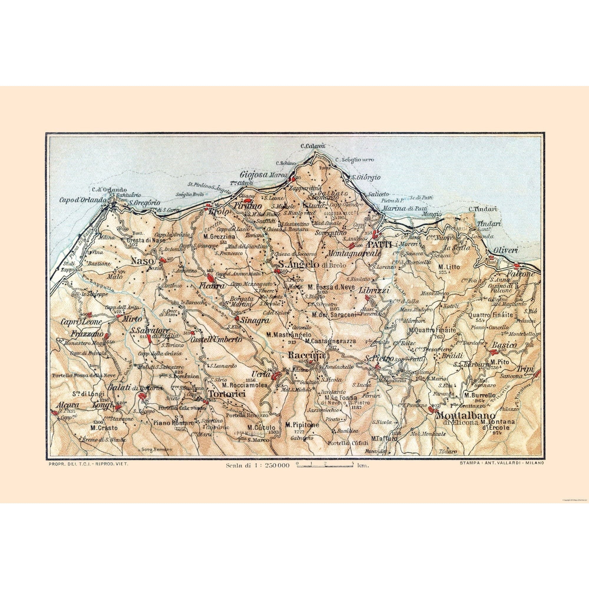 Historic Map - Sicily Italy Northeastern - Baedeker 1880 - 32.47 x 23 ...