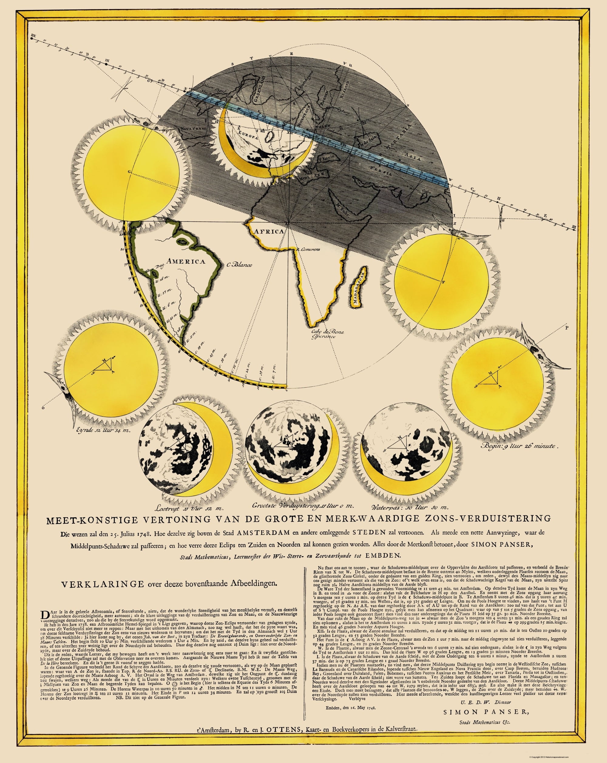 Historic Map - Solar Eclipse July 25 - Panser 1748 - Vintage Wall Art ...