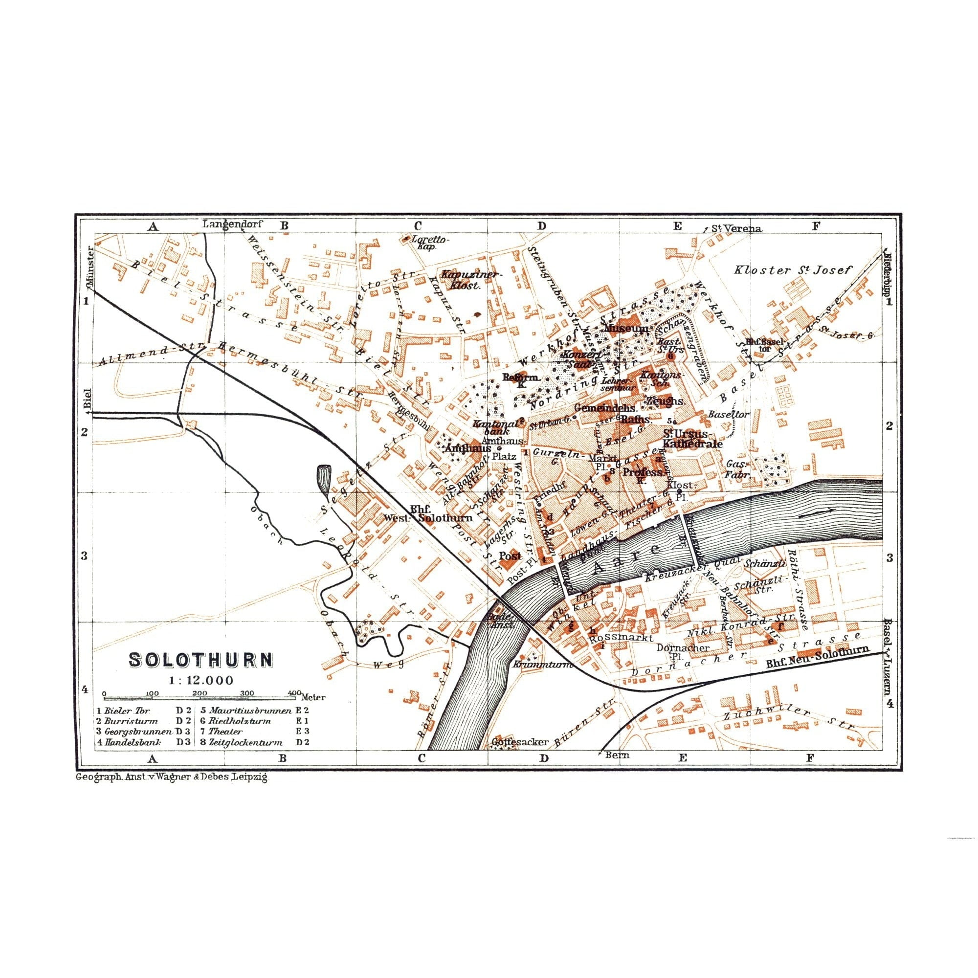Historic Map - Solothurn Switzerland - Baedeker 1921 - 31.92 x 23 ...